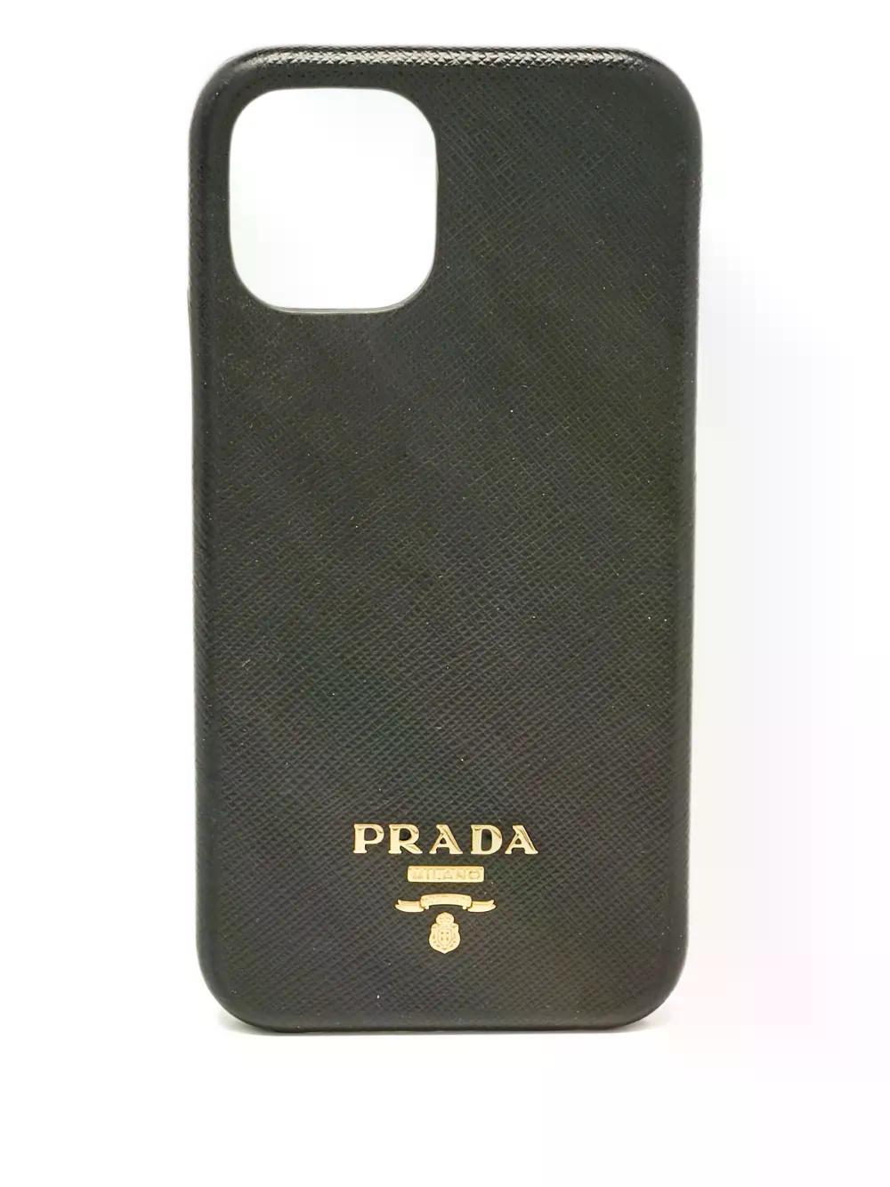 Prada Enamel-Triangle Logo Iphone 14 Pro Max Iphone Cover - Black