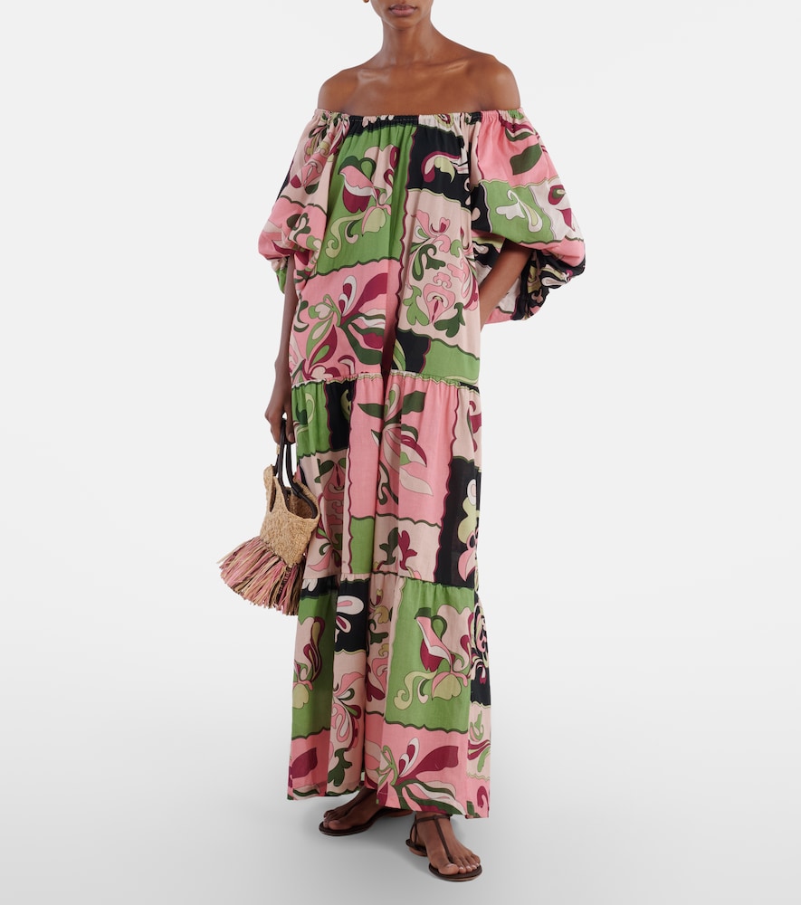 ADRIANA DEGREAS Printed Off-Shoulder Maxi Dress