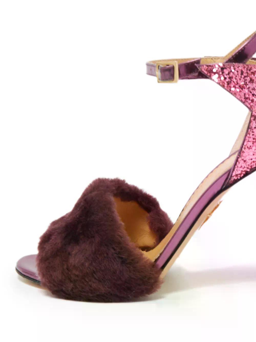 Rene Caovillaパープル ファー サンダル訳あり Rene Caovilla Lapin 110mm Fur-Embellished Sandals In White - 53