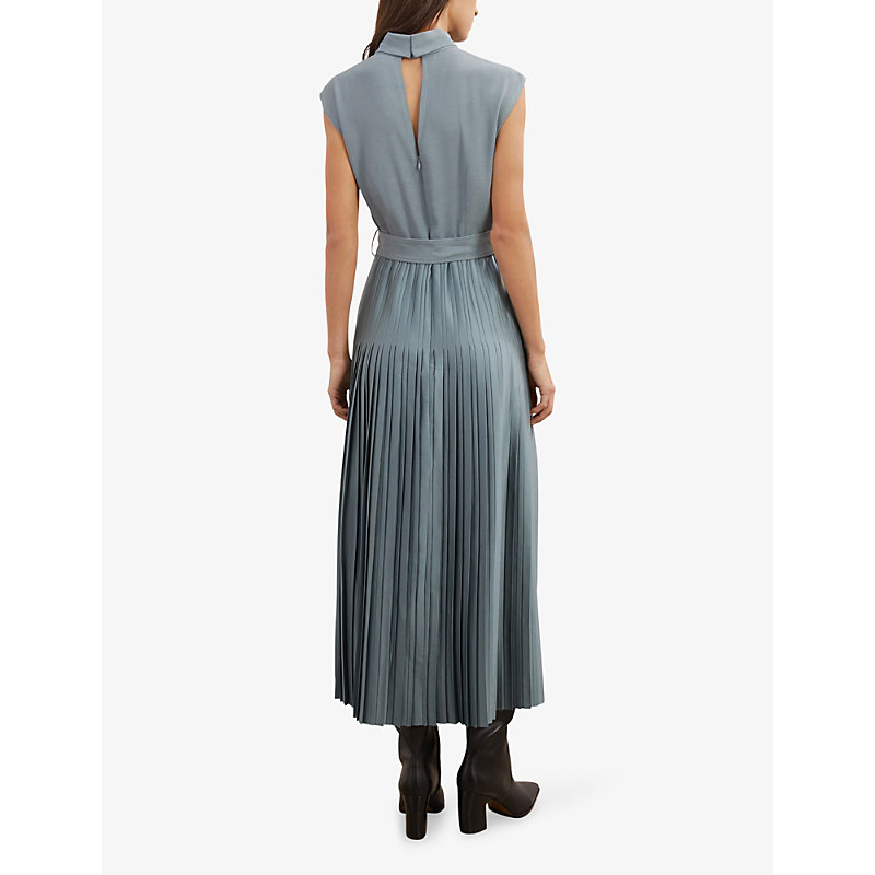 Reiss Ania Roll-neck Belted Pleated Midi Dress - Blue