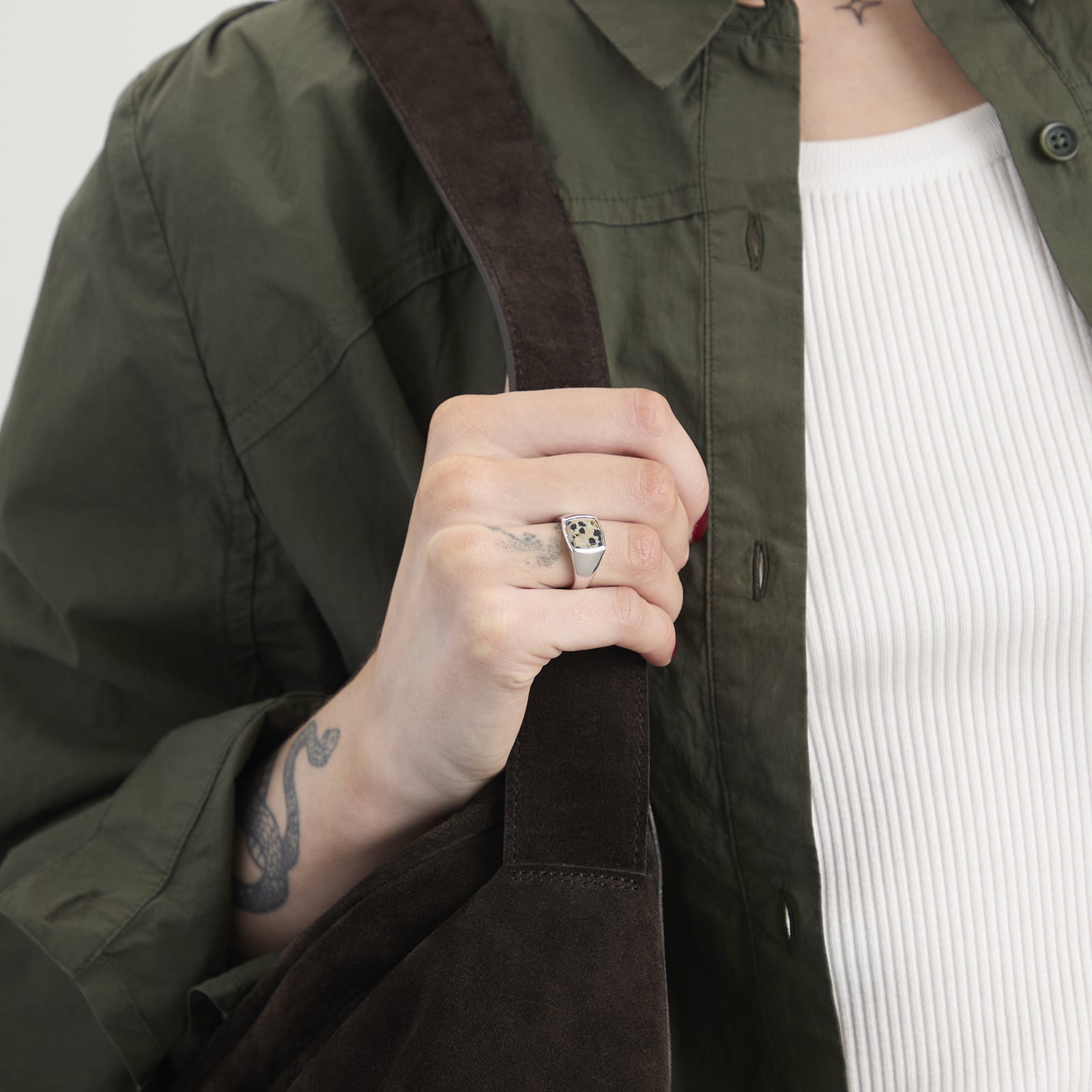 アクセサリー TOM WOOD KAY LEOPARD JASPER RING 60 size Tom Wood Kay Leopard Jasper Ring In Silver - 50% Off | Editorialist