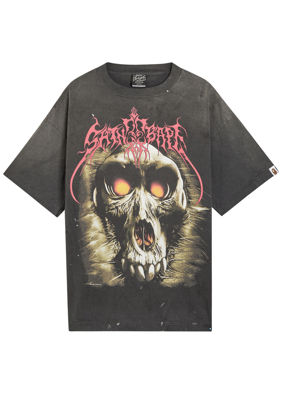 Saint Mxxxxxx X A Bathing Ape Skull Printed Cotton T-Shirt In