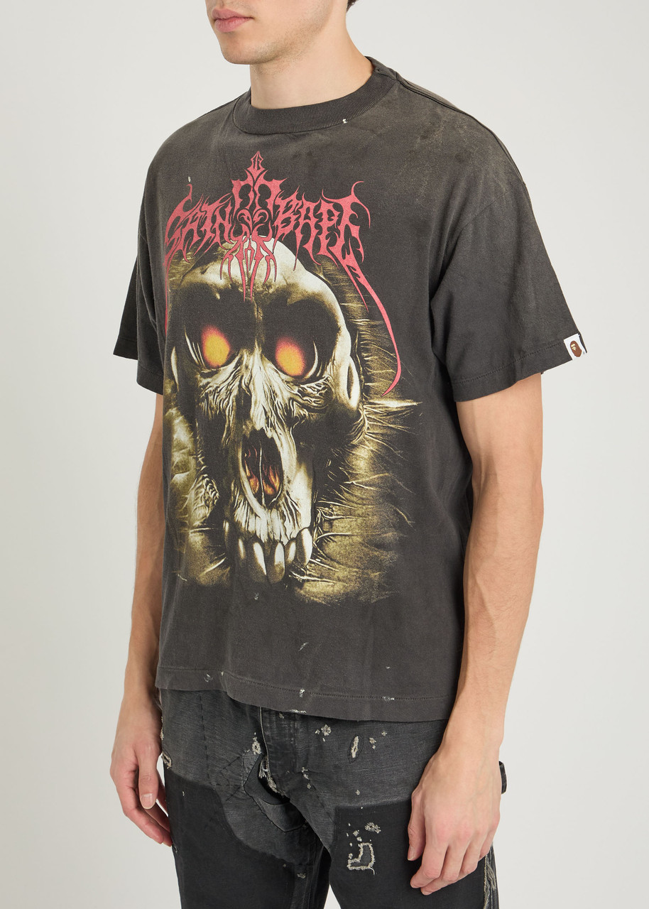 Saint Mxxxxxx X A Bathing Ape Skull Printed Cotton T-Shirt In