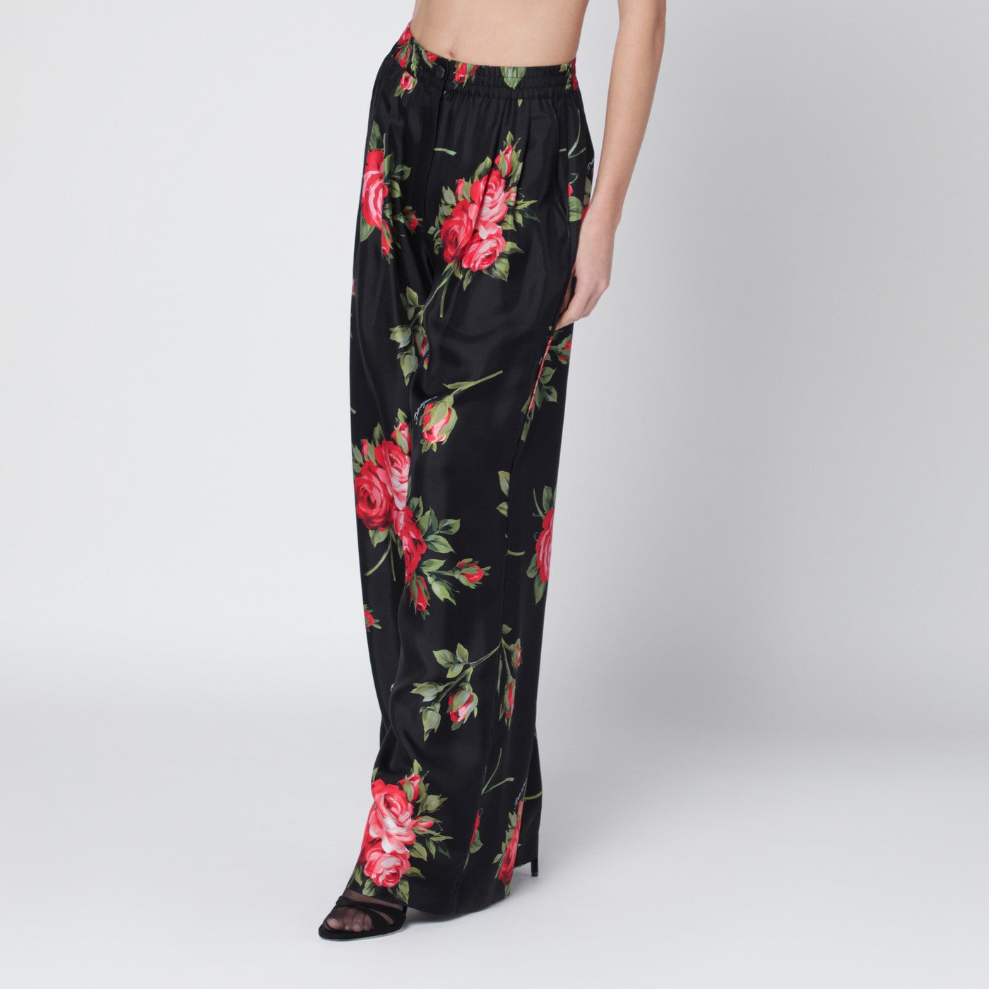 DOLCE & GABBANA Wide-Leg Twill Trousers with Floral Print