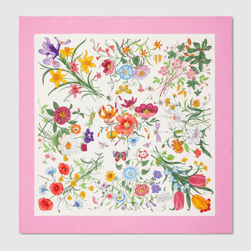 Gucci Printed Flora Silk Twill Carr - White | Editorialist