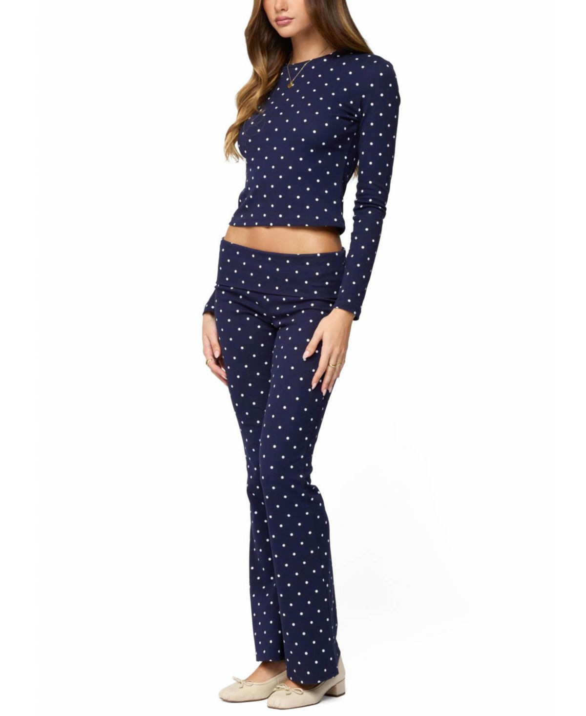 EDIKTED Daliya Polka Dot Fold Over Pants