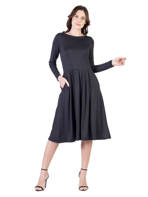 24SEVEN COMFORT APPAREL Petite Midi Fit and Flare Pocket Dress