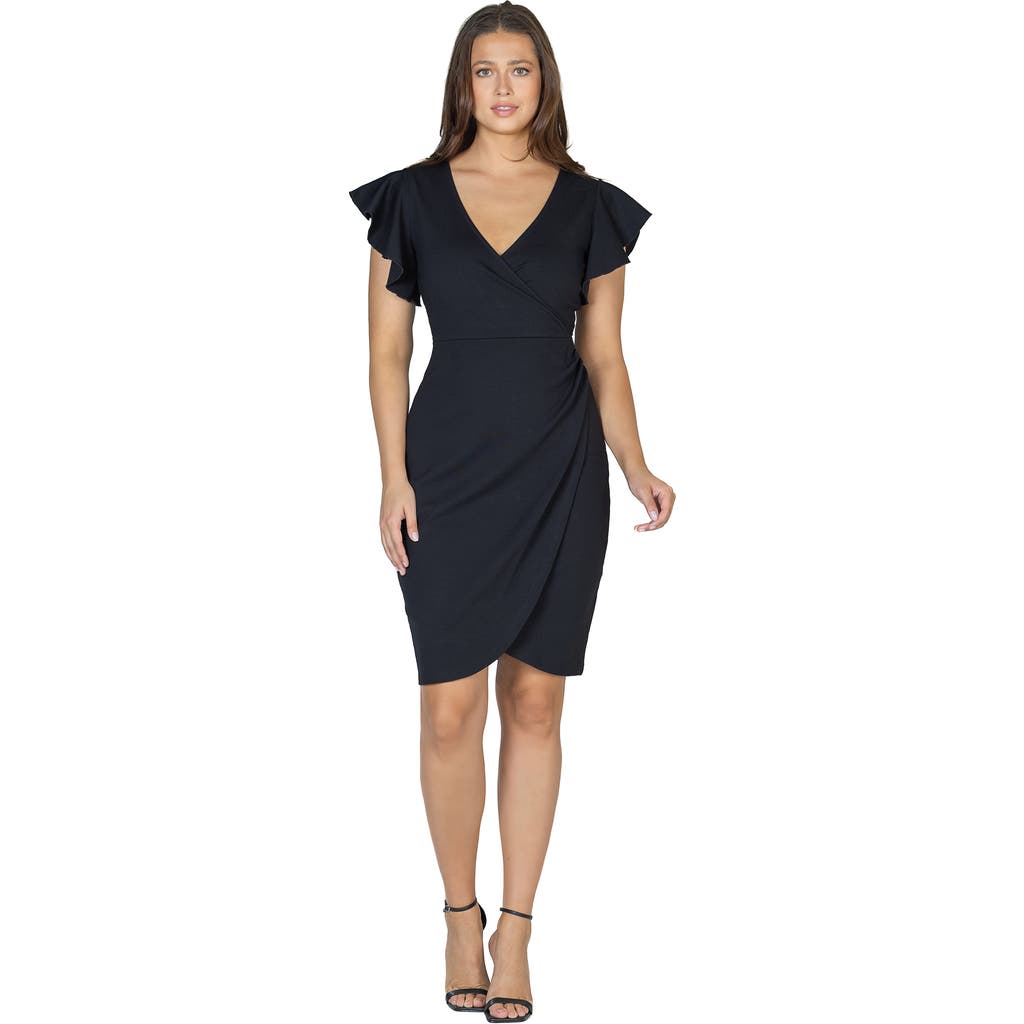 24SEVEN COMFORT APPAREL V-Neck Ruffle Sleeve Knee Length Dress