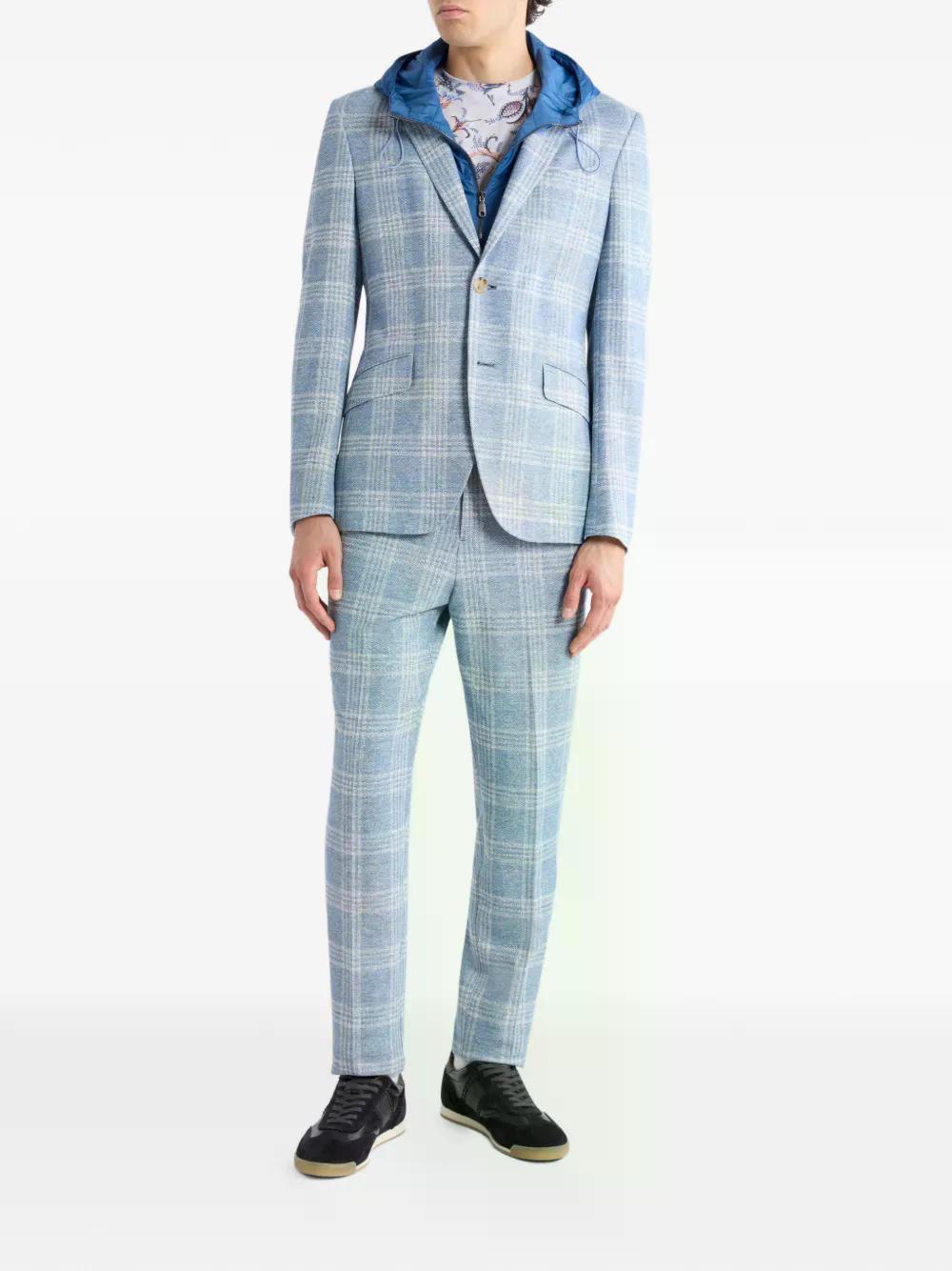 ETRO Paneled Checked Blazer with Integrated Hood