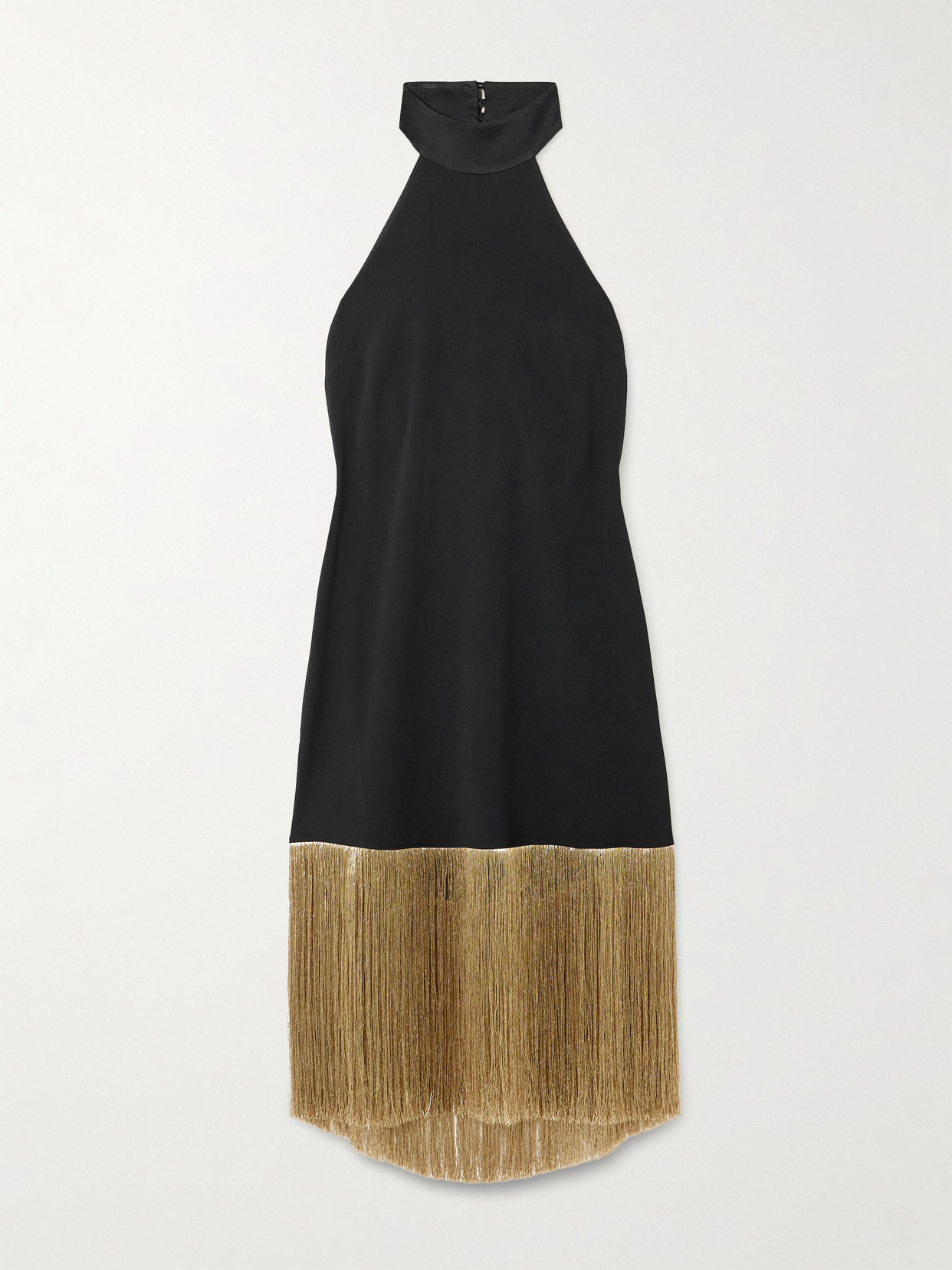 Taller Marmo Berlin Fringed Crepe Halterneck Mini Dress - Black