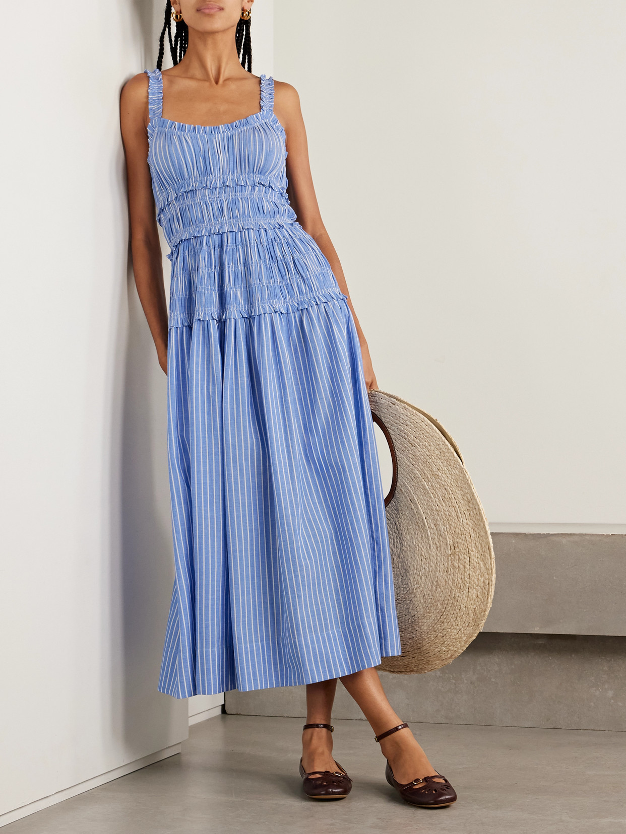 DÔEN DÔEN Marianne Striped Cotton-Poplin Midi Dress