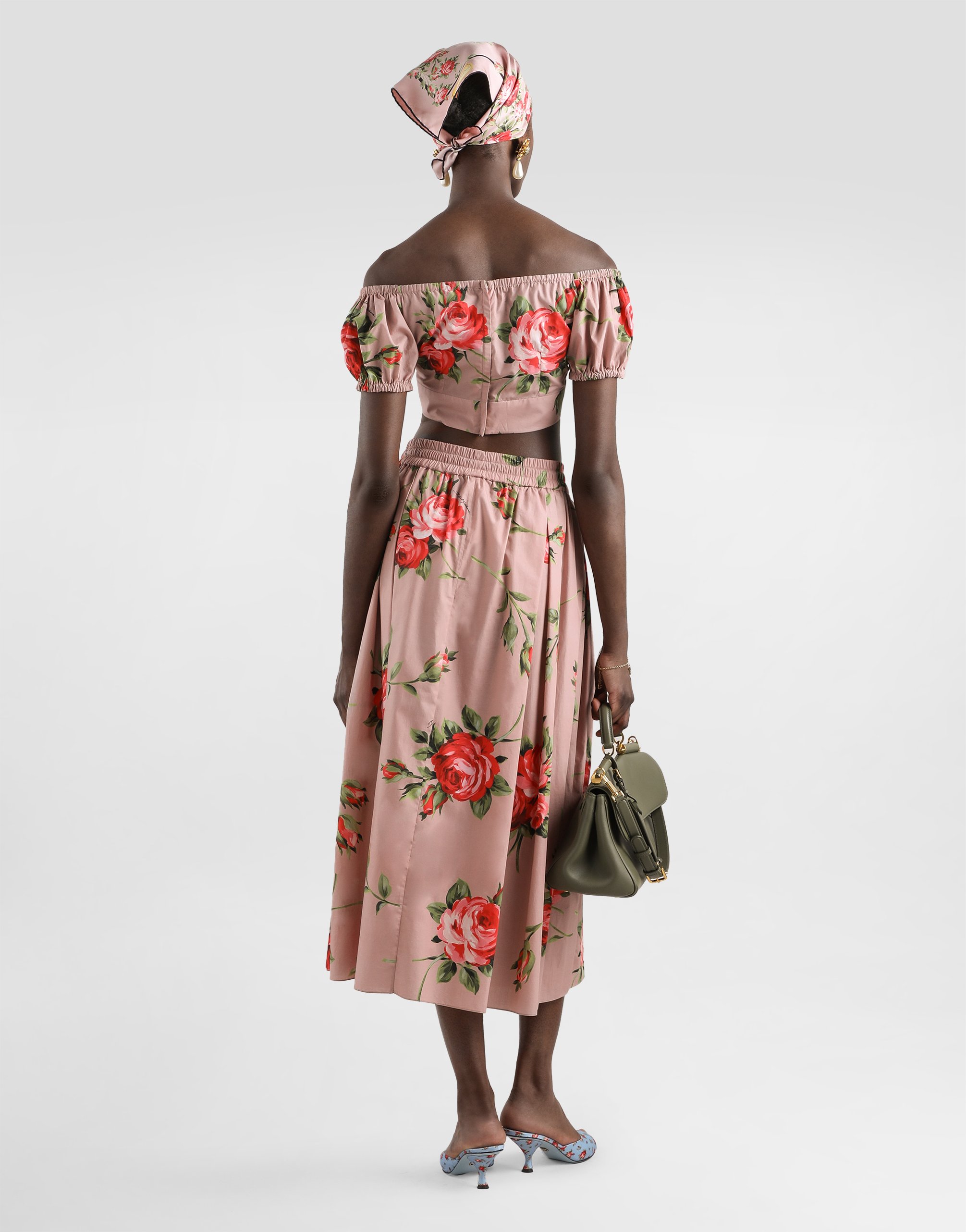 DOLCE & GABBANA Rose Bouquet-Print Midi Skirt