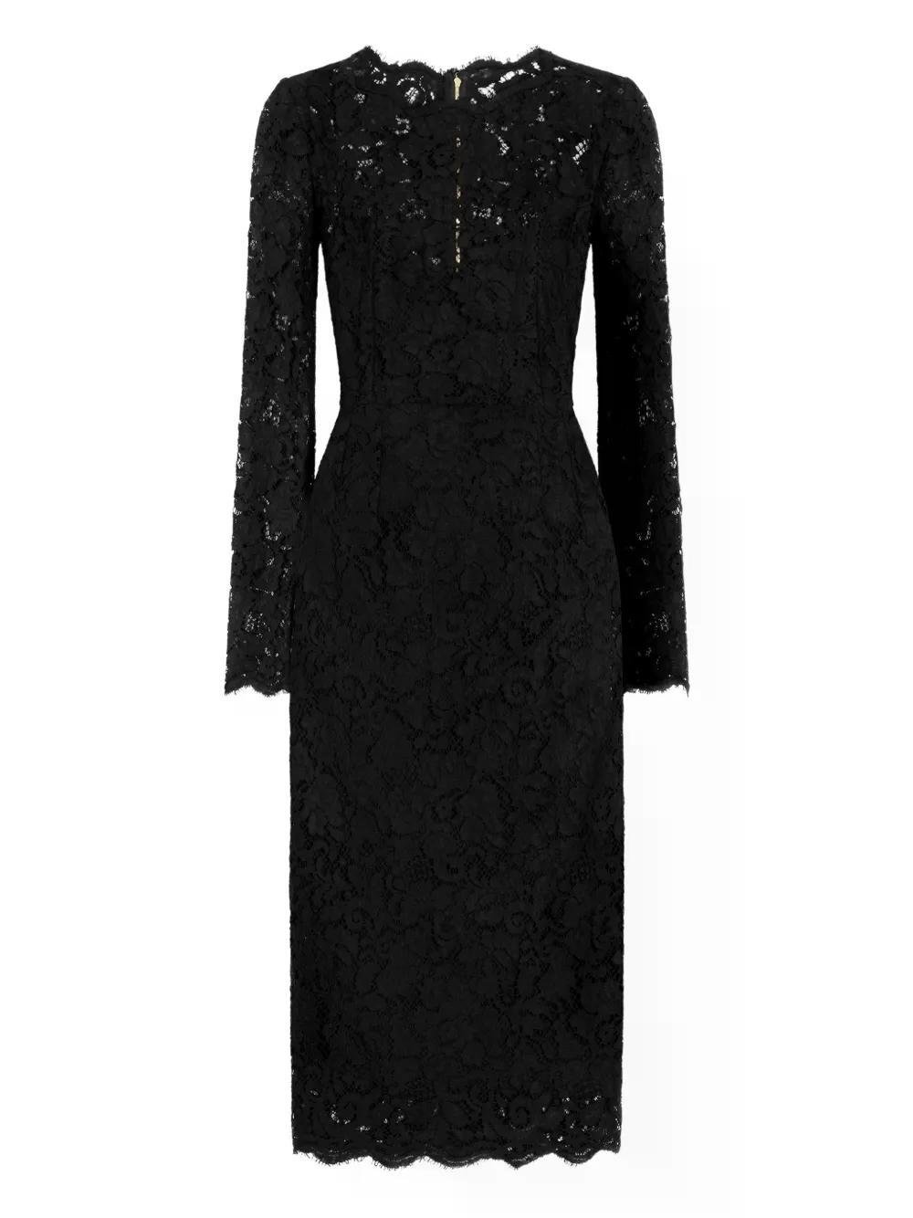 Dolce & Gabbana Long-Sleeve Lace Midi Dress - Black | Editorialist Dolce & Gabbana Long-Sleeve Lace Midi Dress - Black | Editorialist