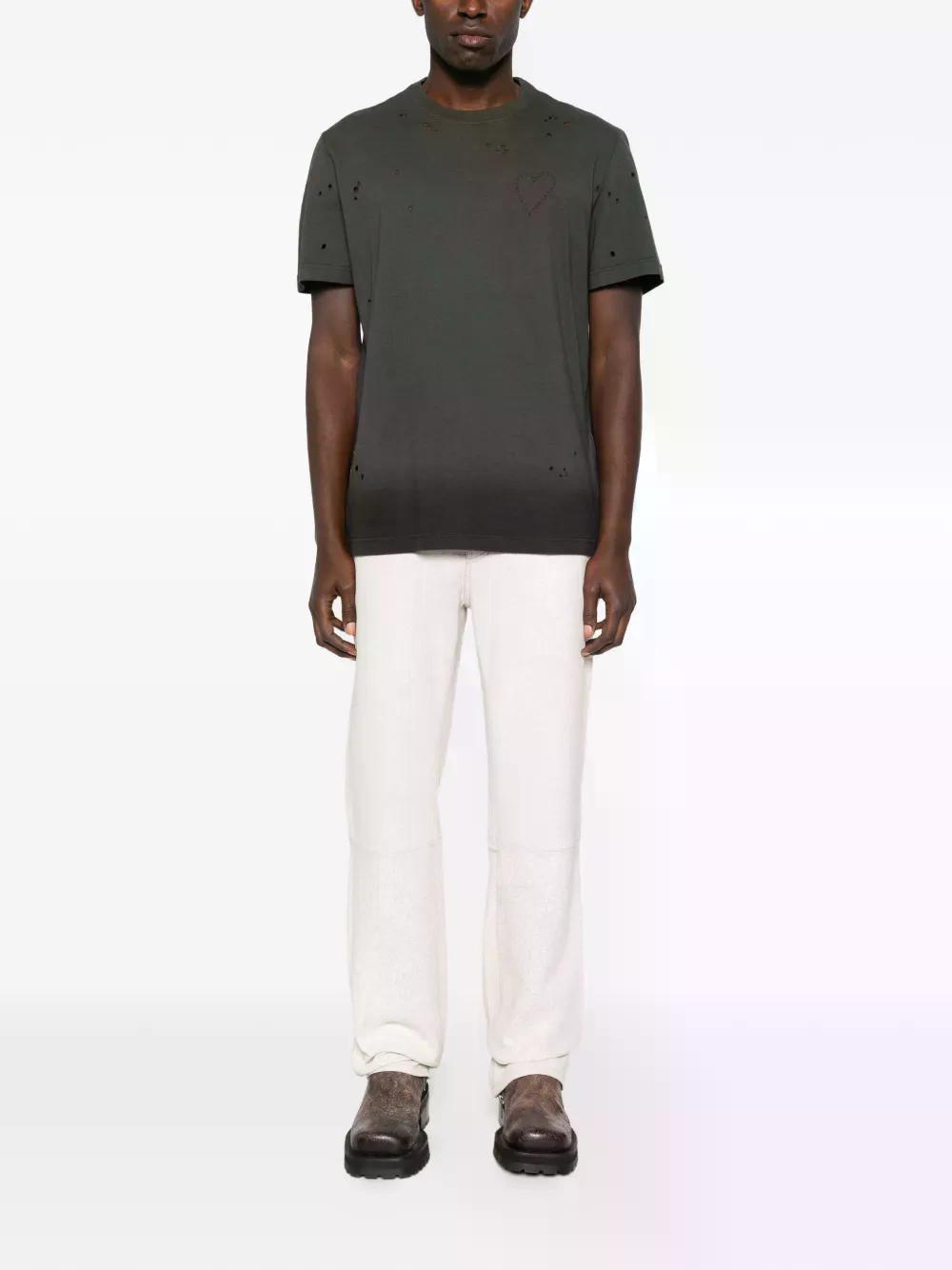 GOLDEN GOOSE t-shirt in anthracite cotton jersey with perforated heart