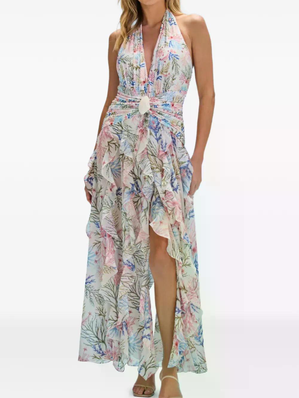 PATBO Floral Print Ruffled Dress