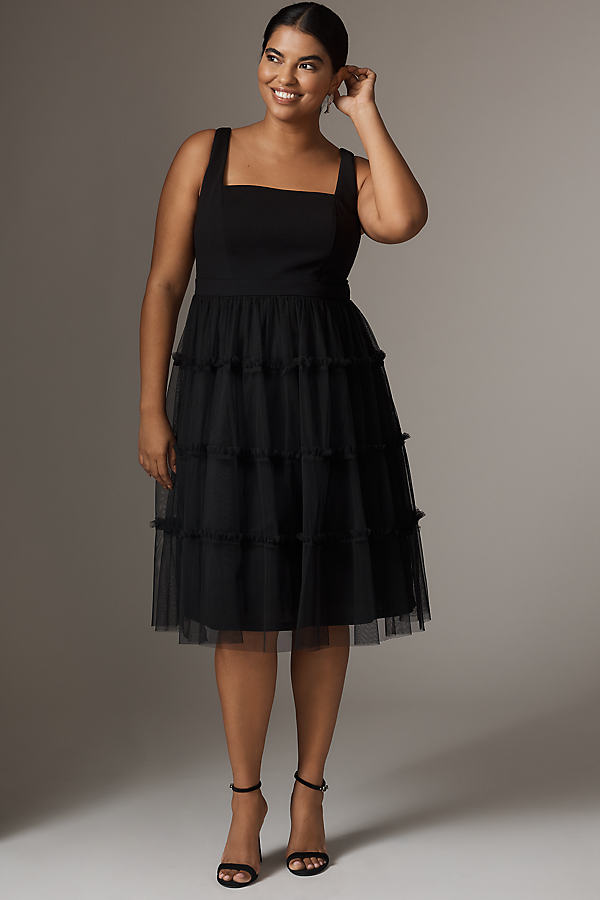 Adrianna Papell Sleeveless Tulle Midi Dress - Black | Editorialist