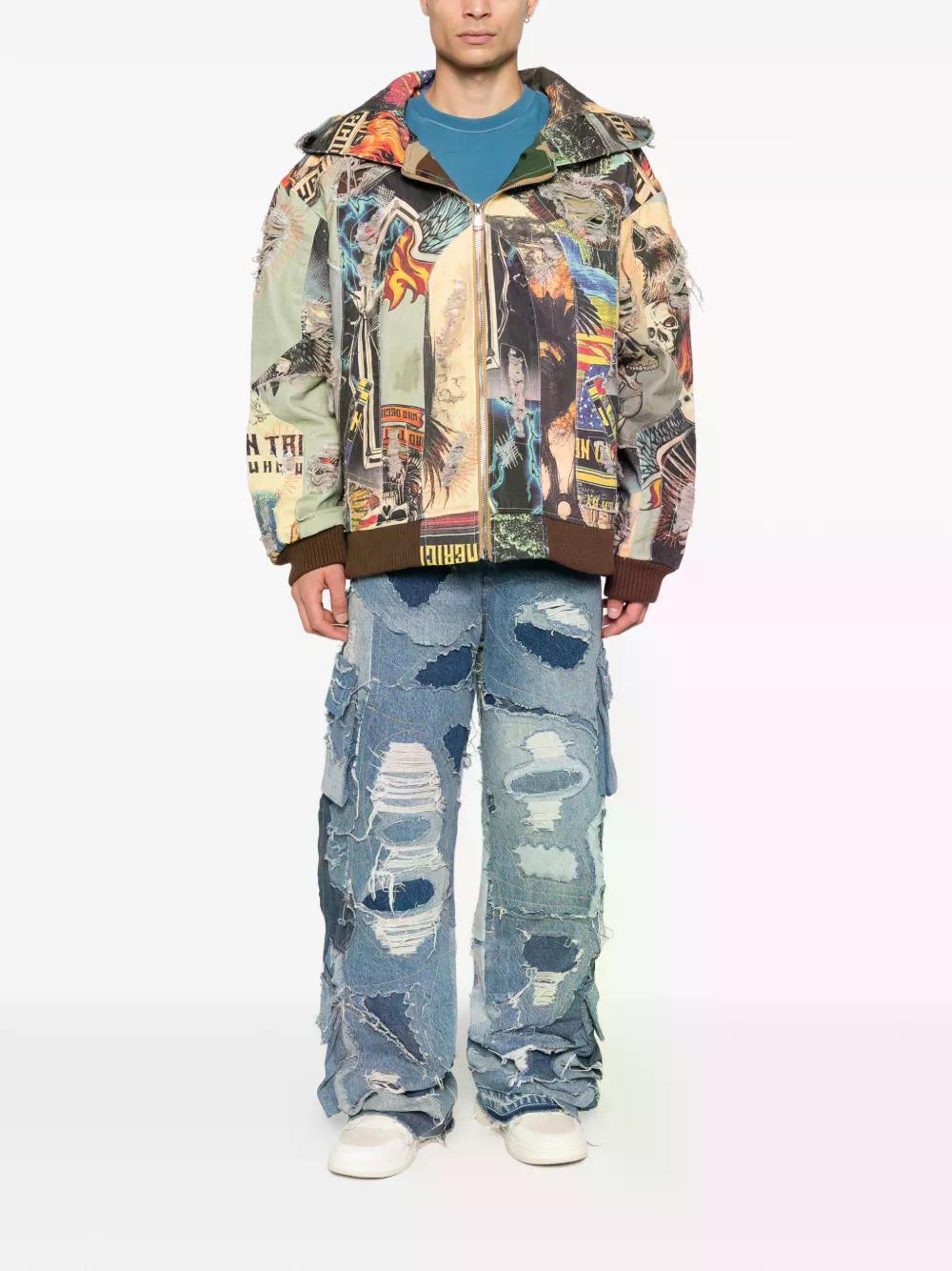 WHO DECIDES WAR Ripped Patchwork Cargo Jeans