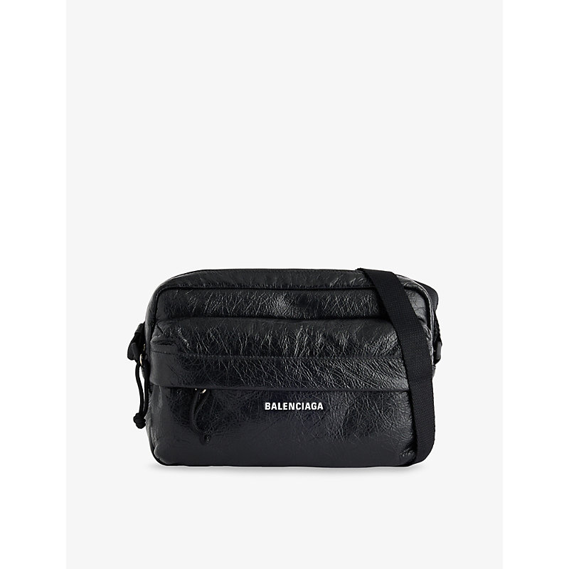 Balenciaga Logo-Print Leather Camera Bag In Black | Editorialist
