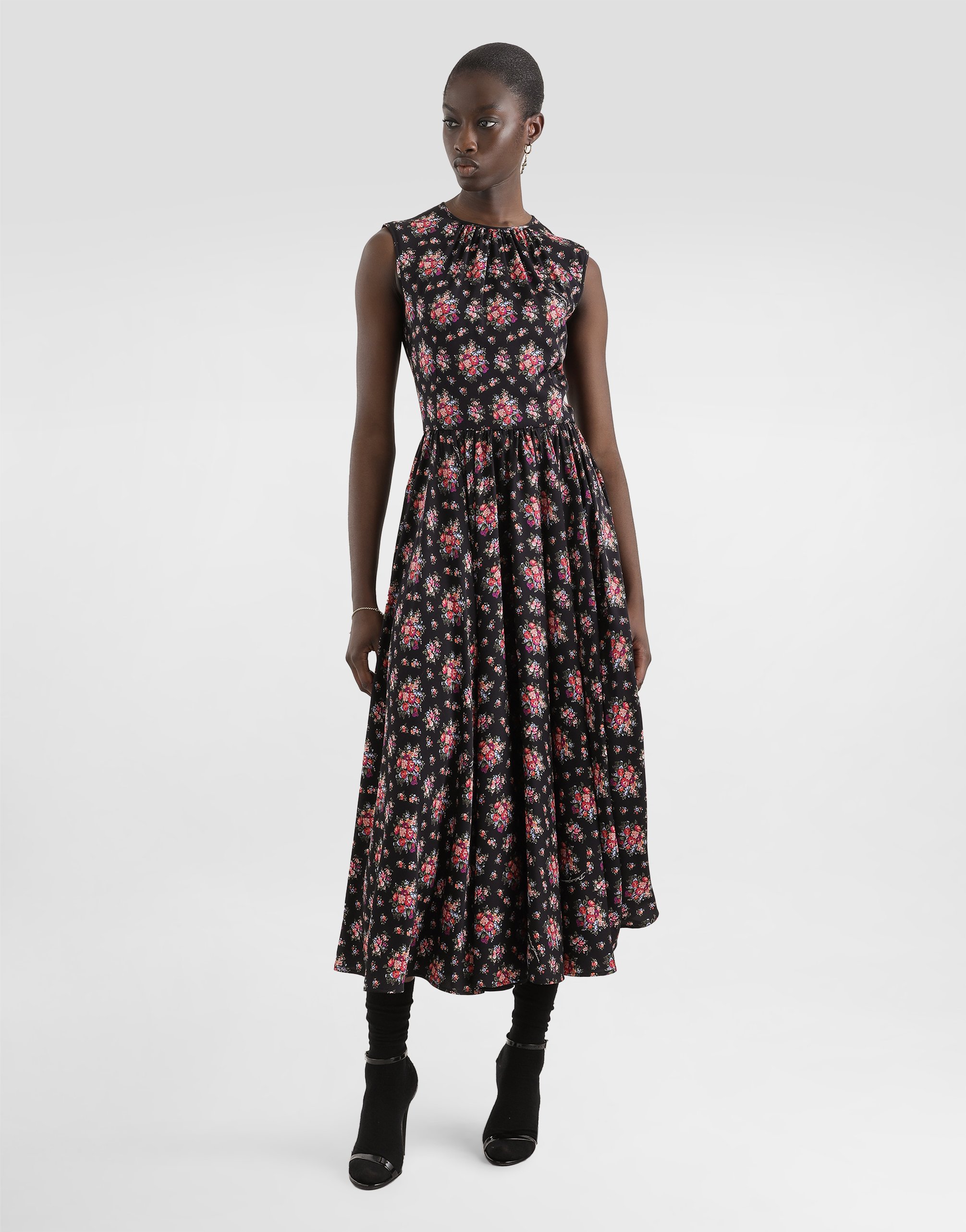 DOLCE & GABBANA Small Flower Bouquets-Print Charmeuse Dress