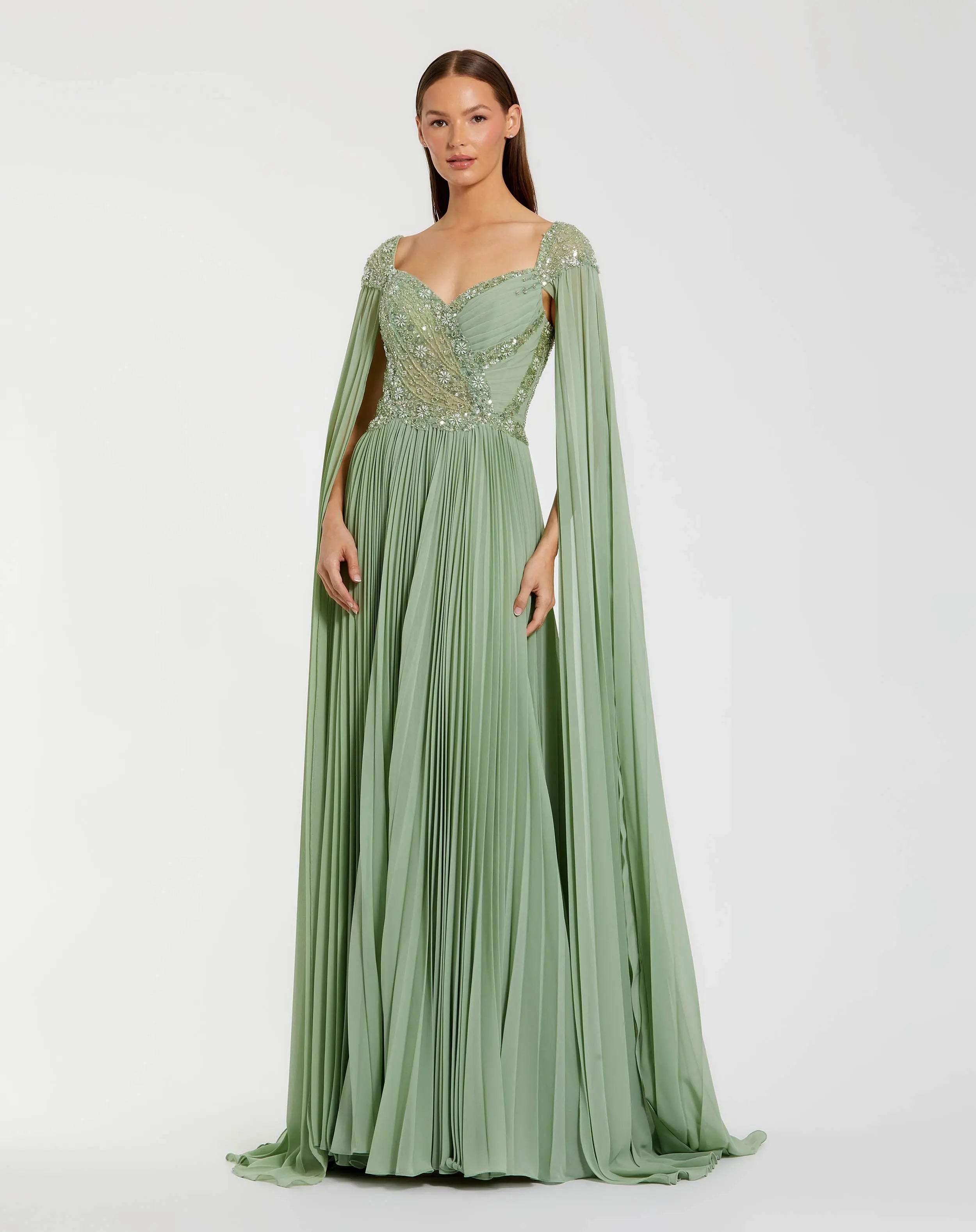 bloomingdales sage green dress Miss Circle Women Ucille Sage Green Embroidered Chiffon Maxi Dress