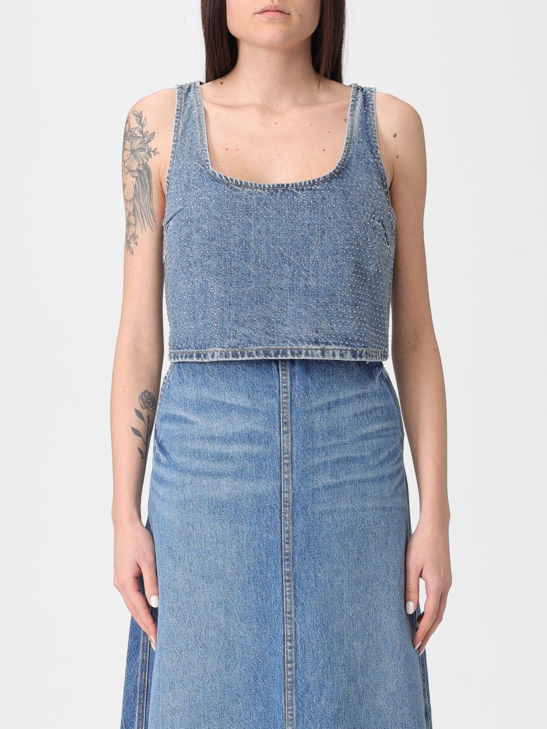 SELF-PORTRAIT Self-Portrait Embellished Denim Top
