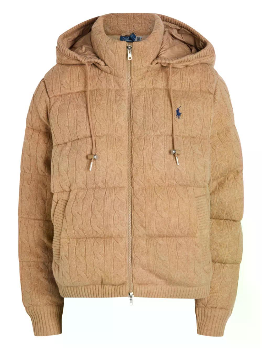 Polo Ralph Lauren Hooded Cable-Knit Puffer Jacket - Neutrals | Editorialist