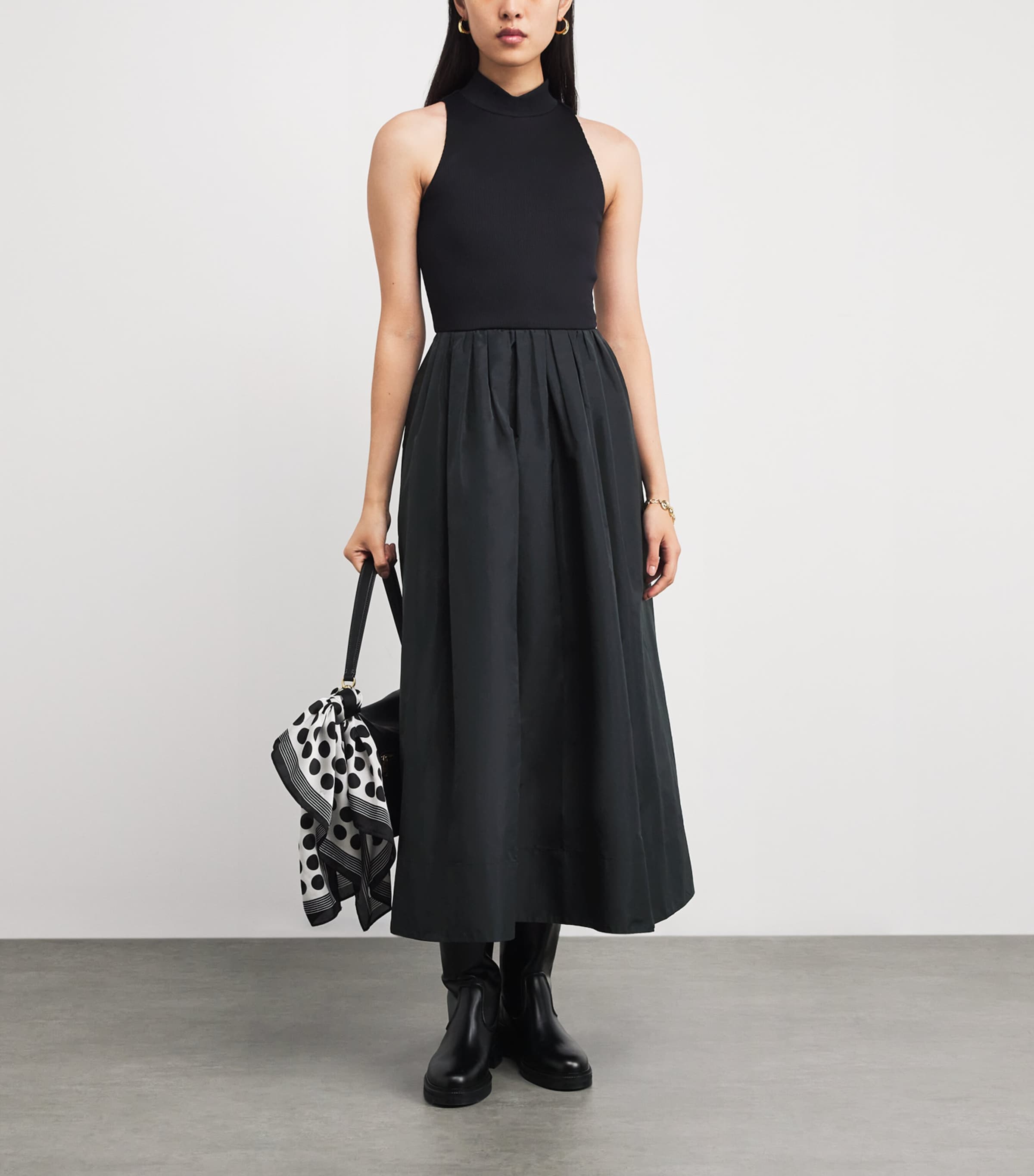 MAJE Rib-Knit Taffeta Midi Dress