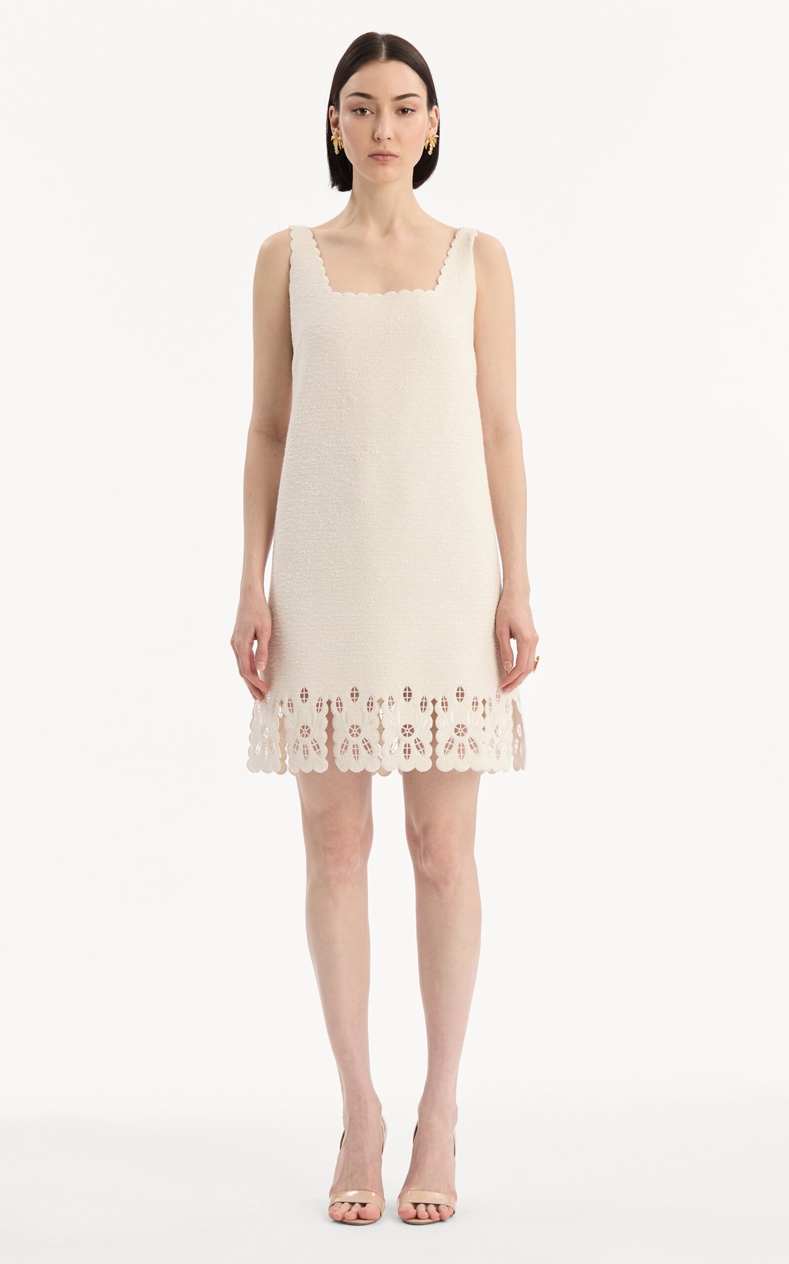 sachin and babi light blue dress Oscar de la Renta Short-Sleeve Floral Embroidered Tweed Mini Dress