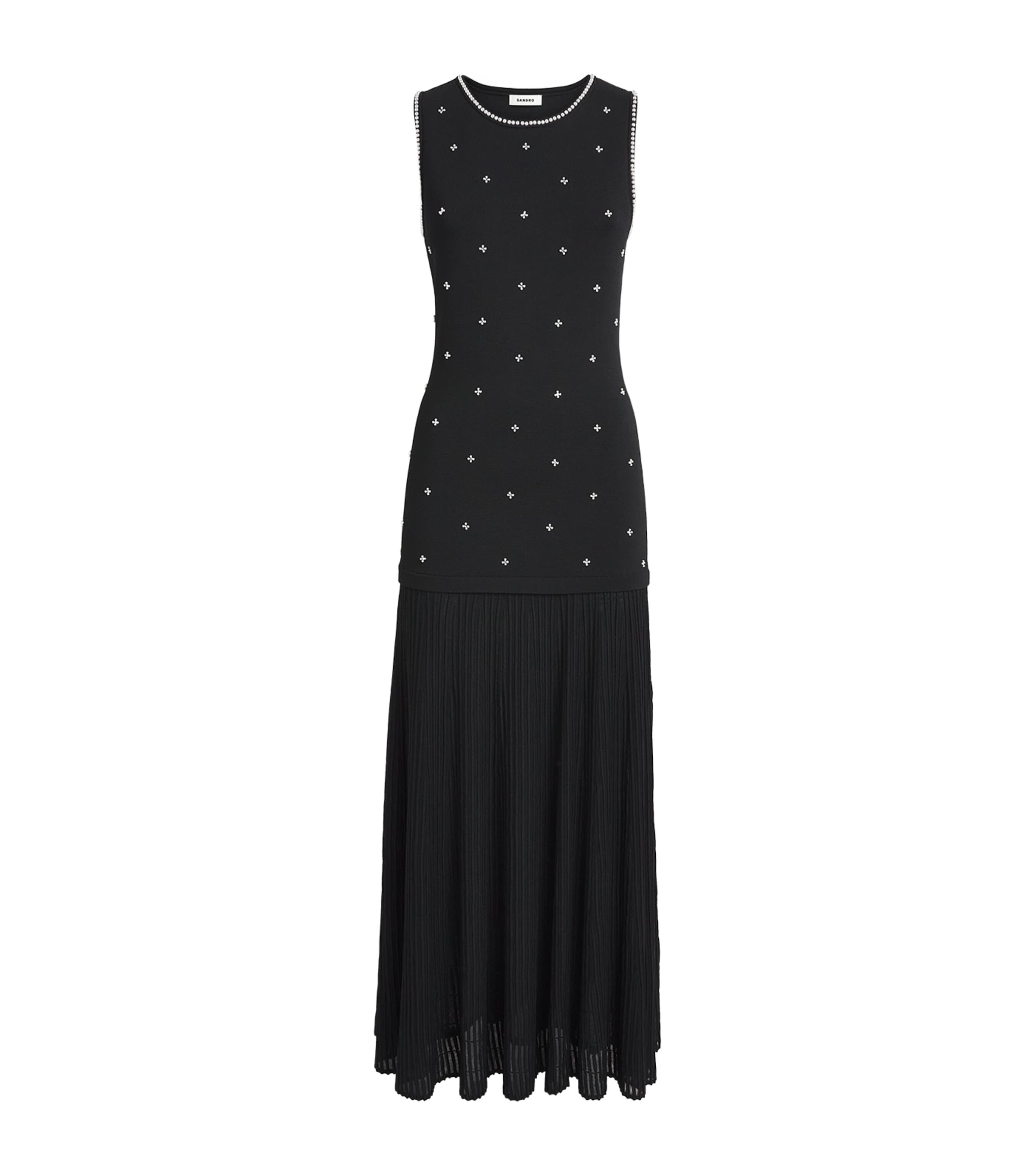 Sandro Floral-embellishment Knitted Maxi Dress - Black