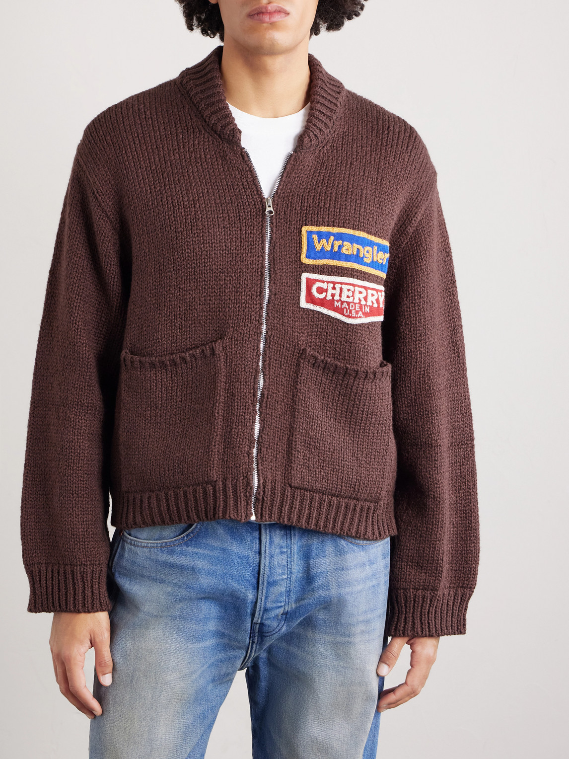 Cherry Los Angeles Wrangler Logo-AppliquéD Embroidered Cotton Zip