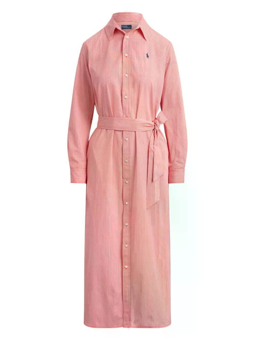 Polo Ralph Lauren Striped Belted Midi Shirt Dress - Pink | Editorialist