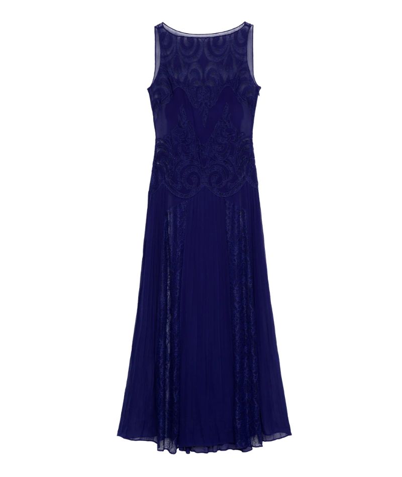 knee length dresses for ladies Amanda Lace Trim Maxi Dress in Navy
