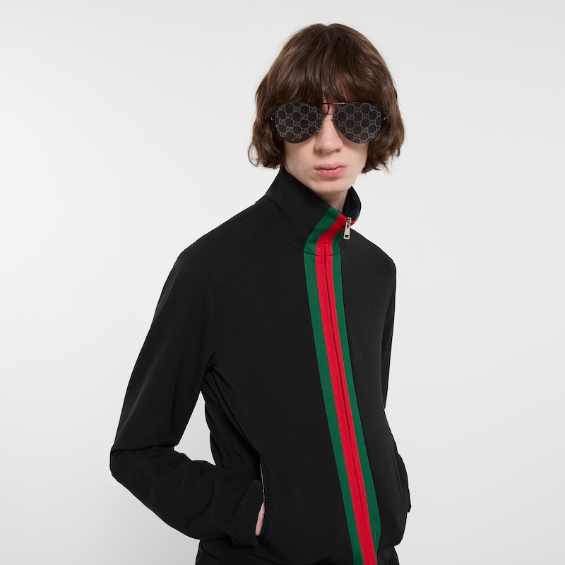 N*U様 GUCCI ナイロンコート Gucci Stretch Nylon Zip Jacket With Web Intarsia - Black