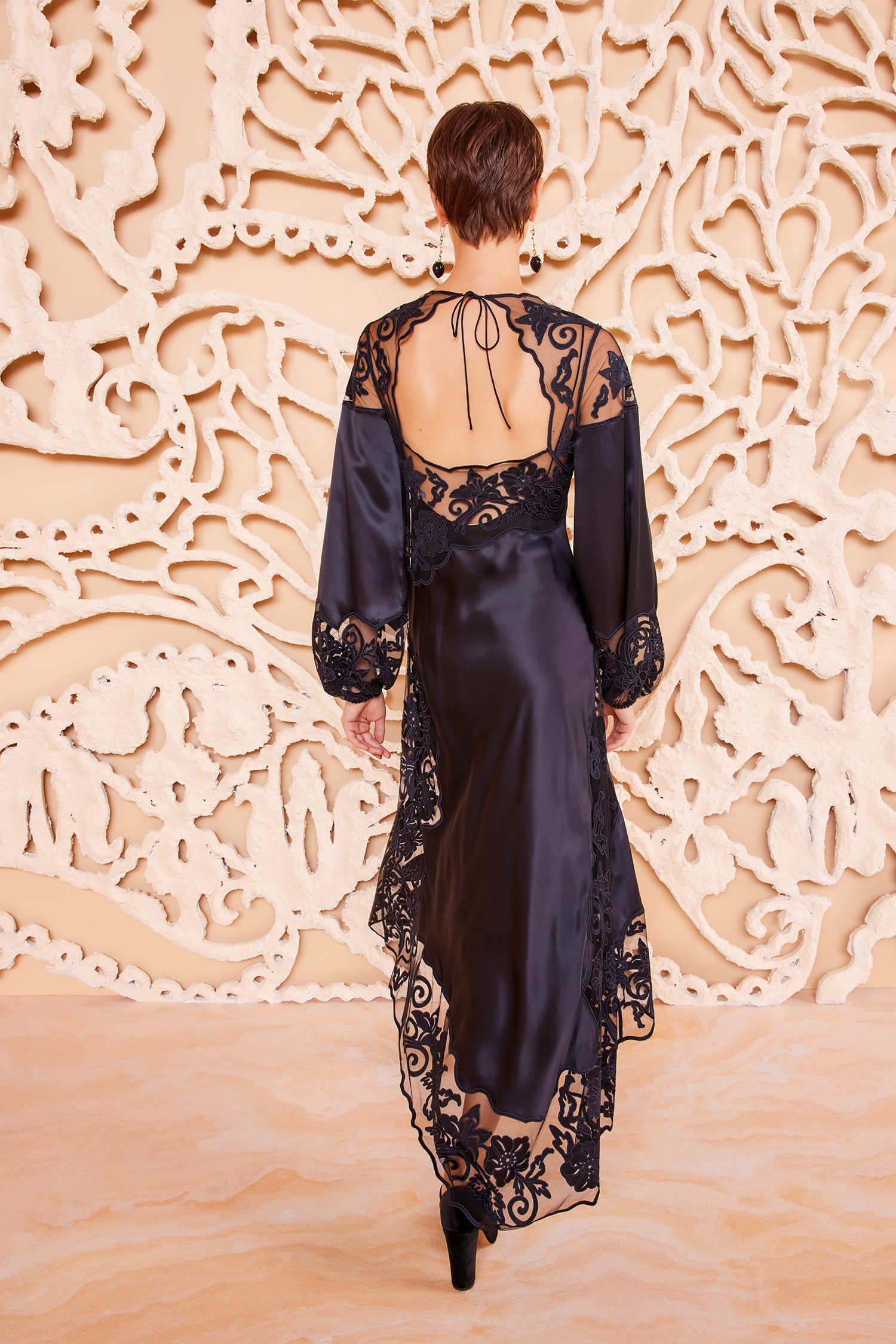Ulla Johnson Annalise Floral Applique Silk Charmeuse Dress In Noir - 70%  Off | Editorialist