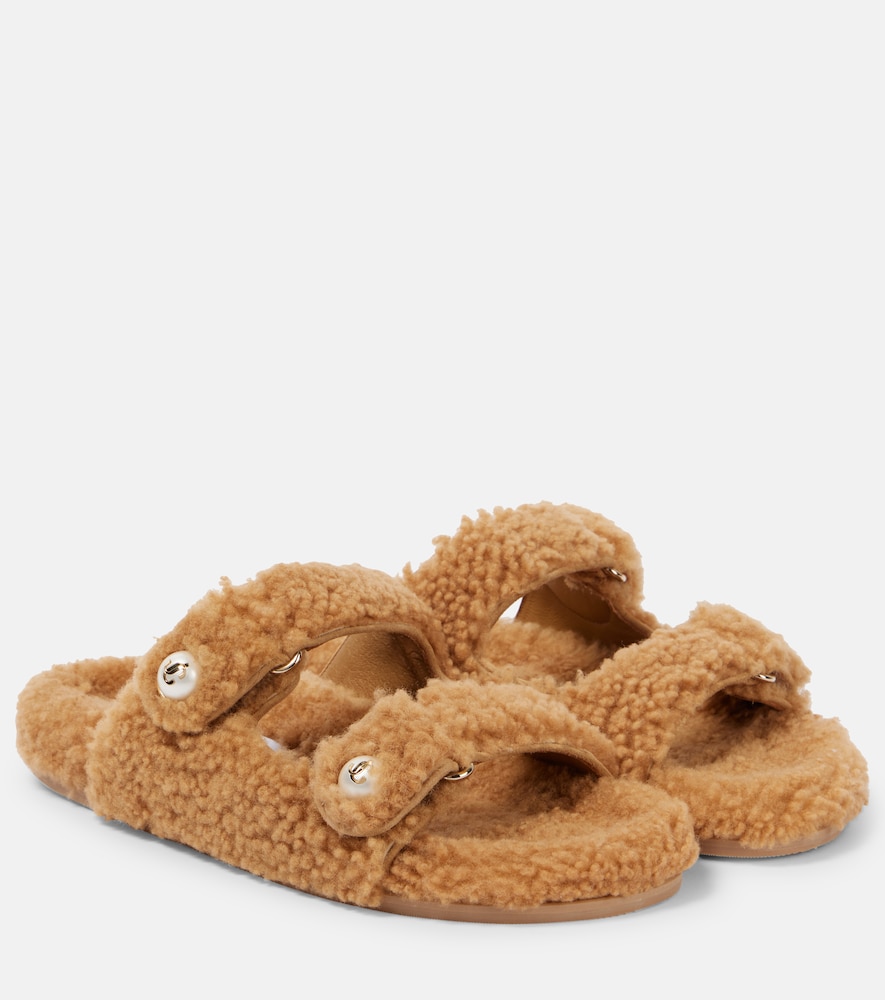 JIMMY CHOO fayence shearling sandals