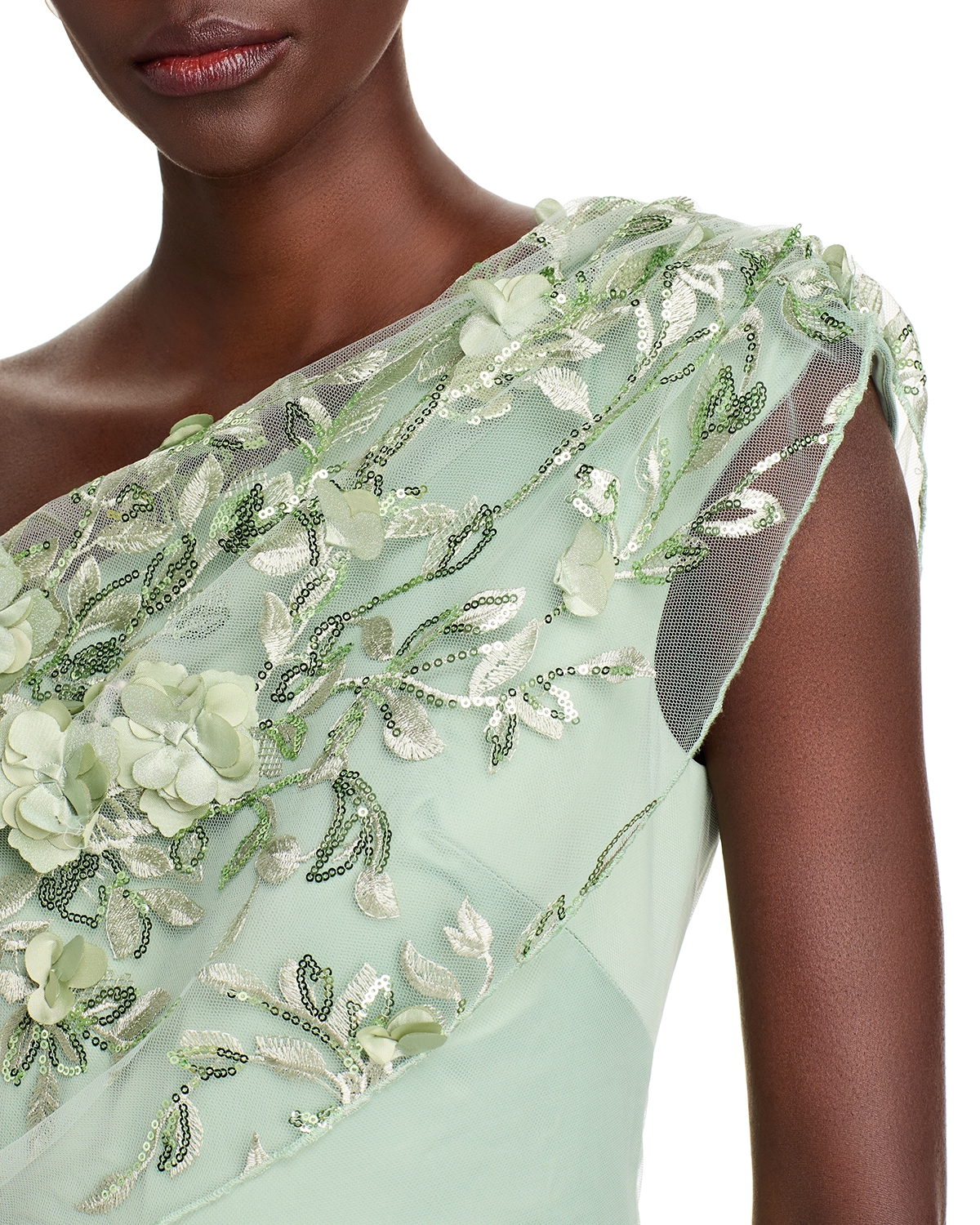 Eliza J Asymmetric Floral Gown In Sage - 50% Off | Editorialist