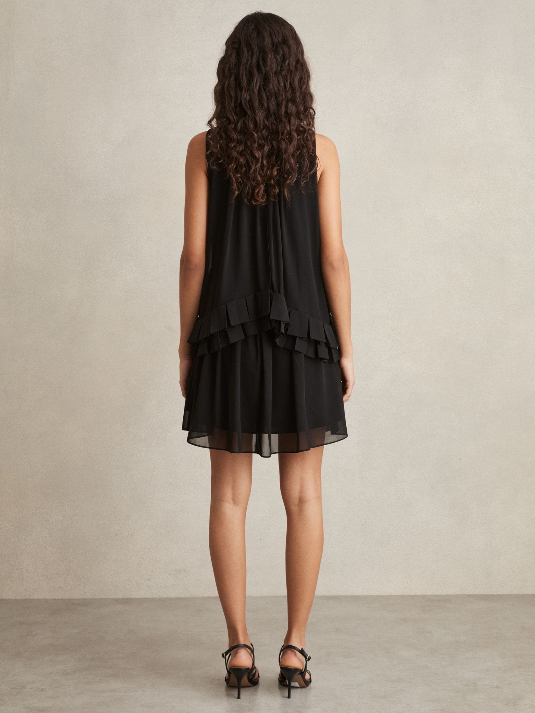 sl fashions embellished tiered chiffon dress SL Fashions Embellished Tiered Chiffon Midi Shift Dress Black Lined Stretch 6P