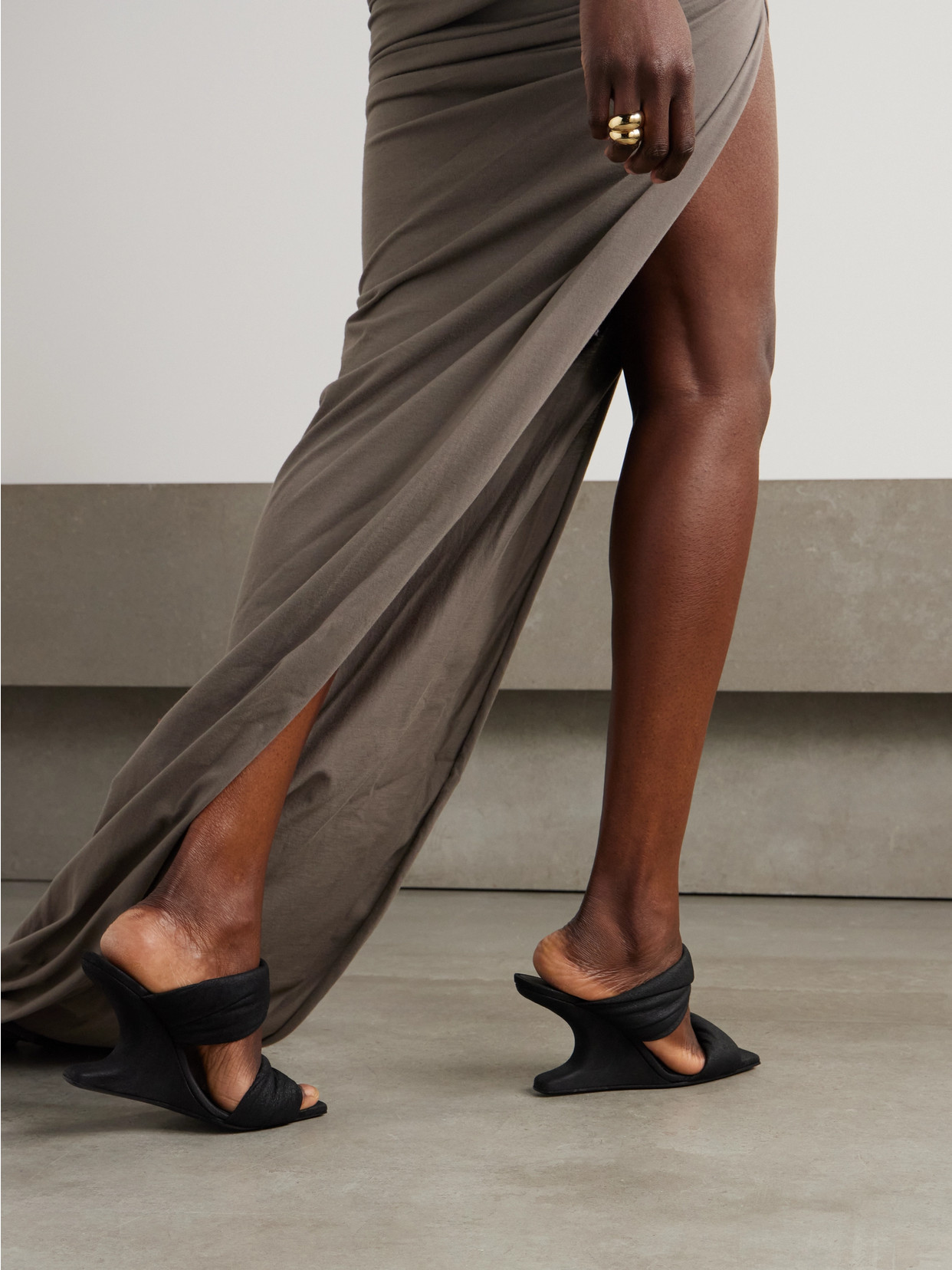 RICK OWENS Rick Owens Twisted Cantilever Suede Wedge Mules