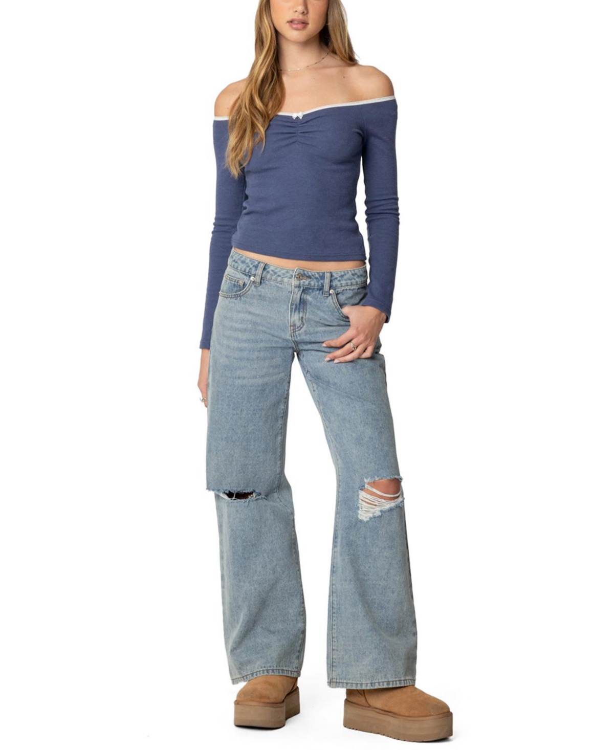 EDIKTED Tal Ruched Off Shoulder Top