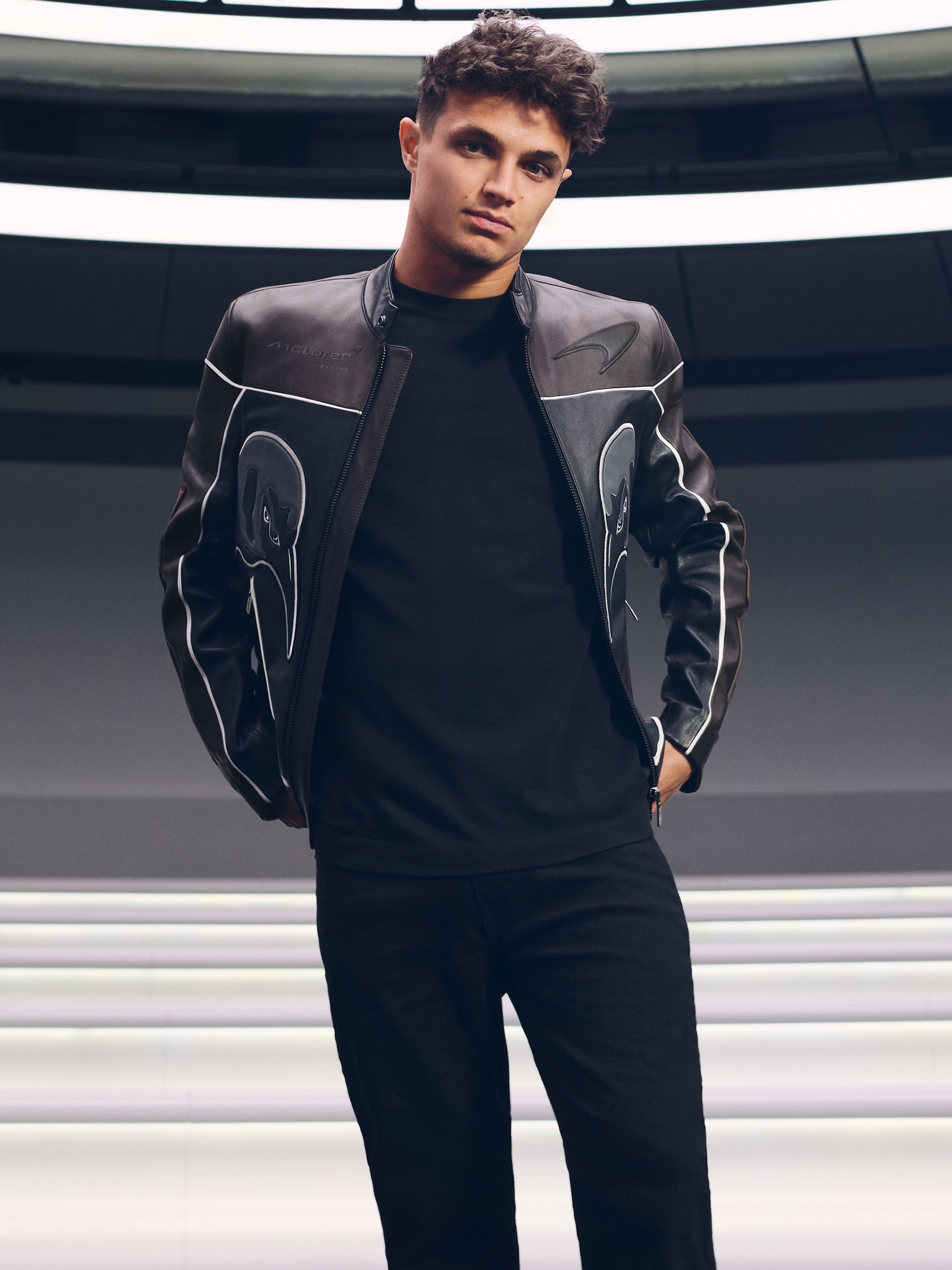 REISS Reiss x McLaren F1 Team Champion Leather Biker Jacket