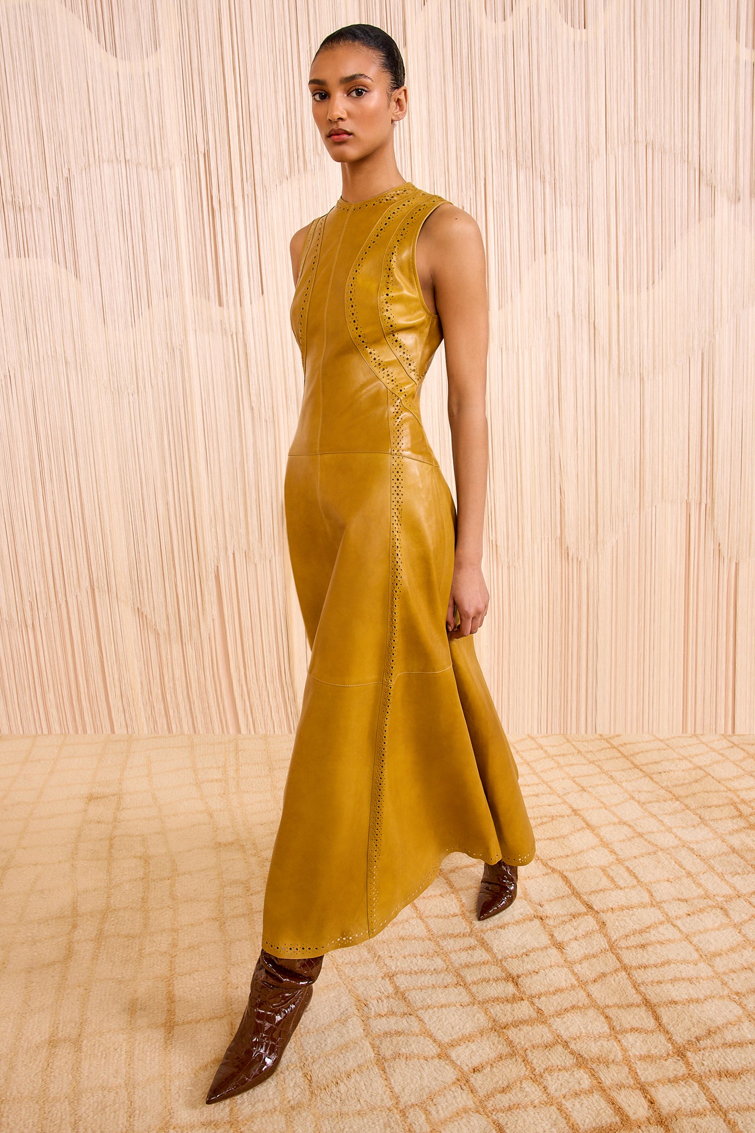 yellow leather dress Ulla Johnson Juliette Sleeveless Long In Willow - 70% Off yellow leather dress runway fashion