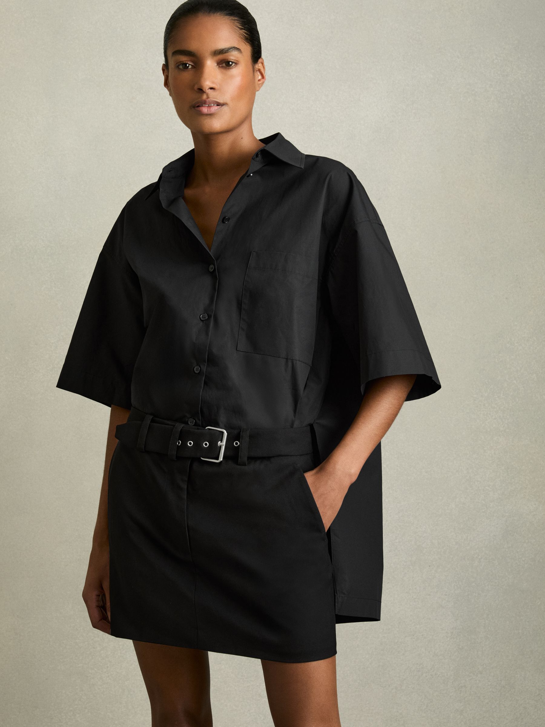 REISS Reiss Alice Cotton Woven Belted Shirt Dress