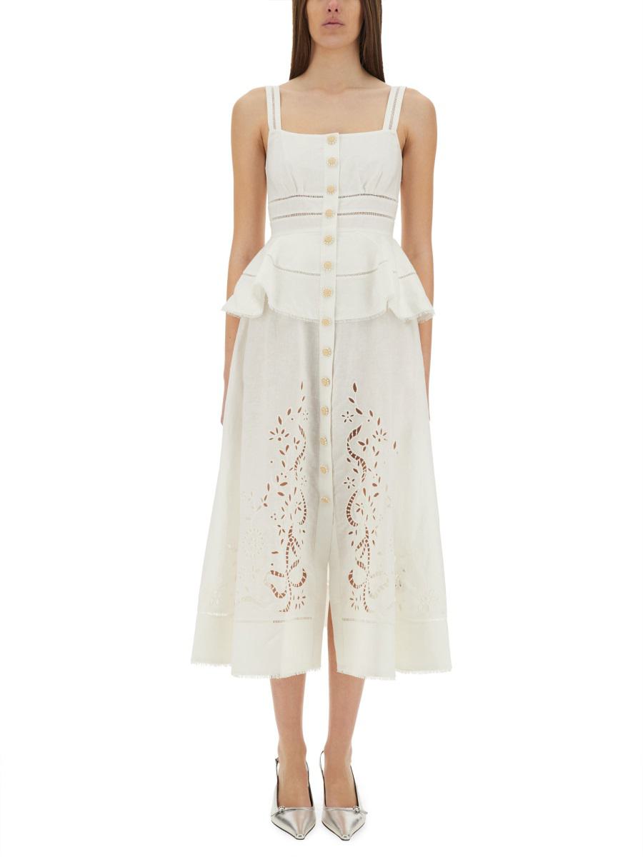 Self-Portrait Peplum Midi Dress In White - 38% Off | Editorialist