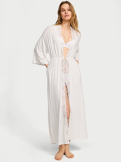 Victoria'S Secret Sosoft Modal Ribbed Lace-Trim Long Slip Dress - Black |  Editorialist