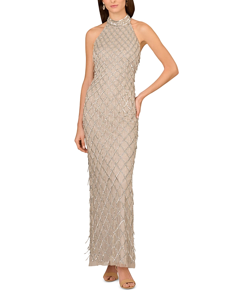 AIDAN MATTOX Aidan Mattox Beaded Halter Gown