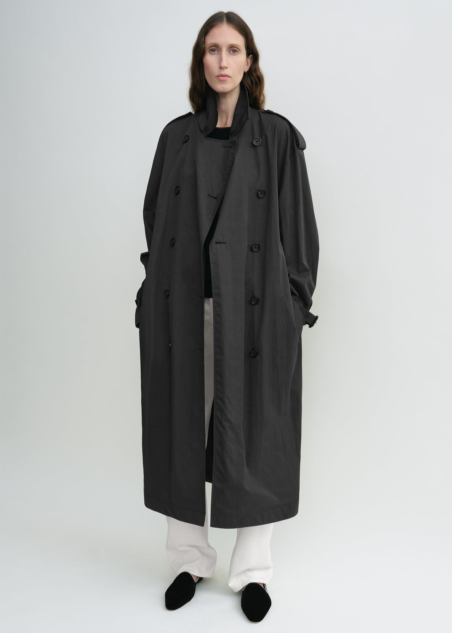 TotêMe Garderob Cotton Trench Coat Washed Black Editorialist