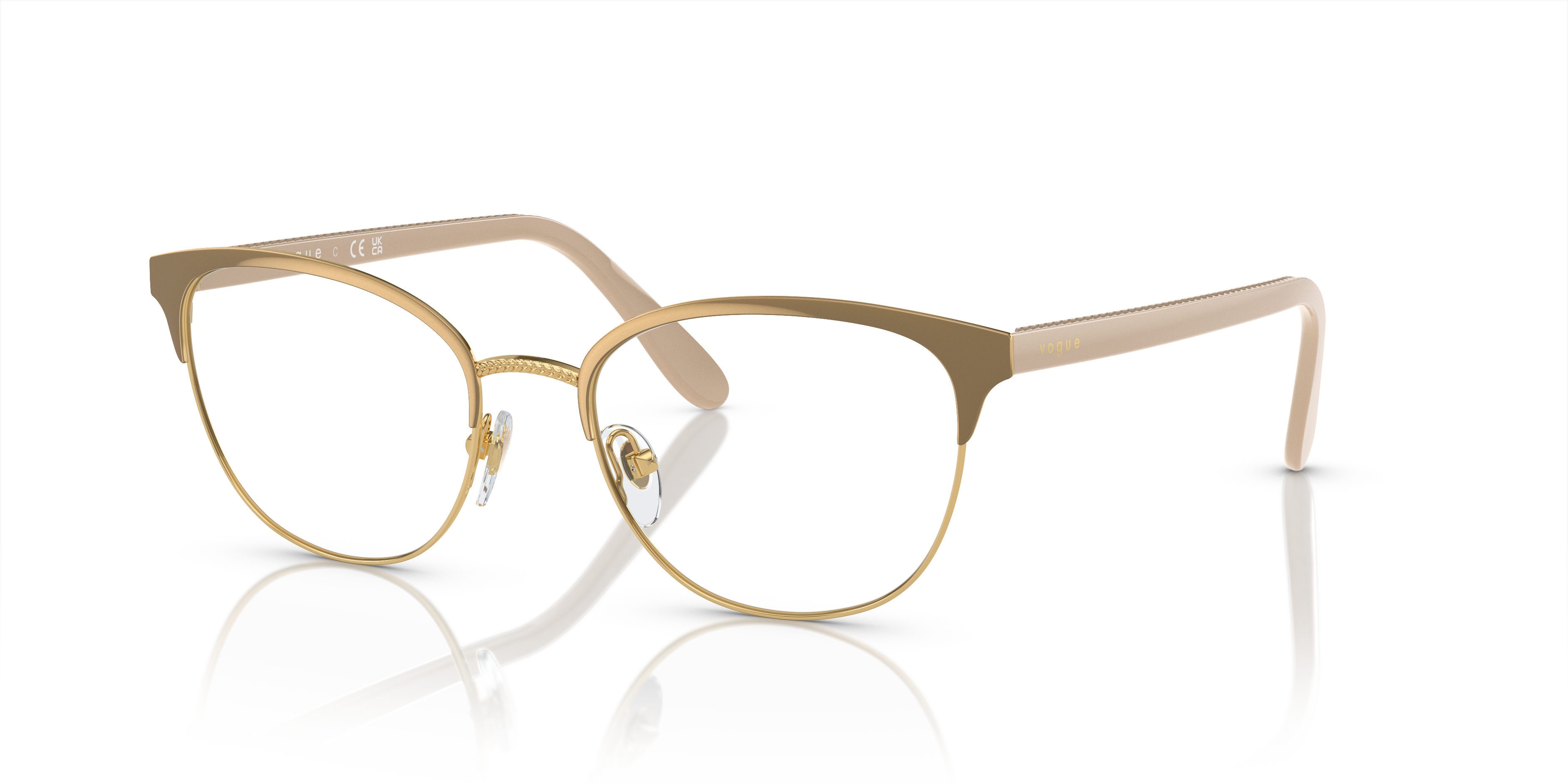 Vogue Eyewear Full Rim Eyeglasses In Top Beige,Gold - 30% Off | Editorialist, image size:3768x1884