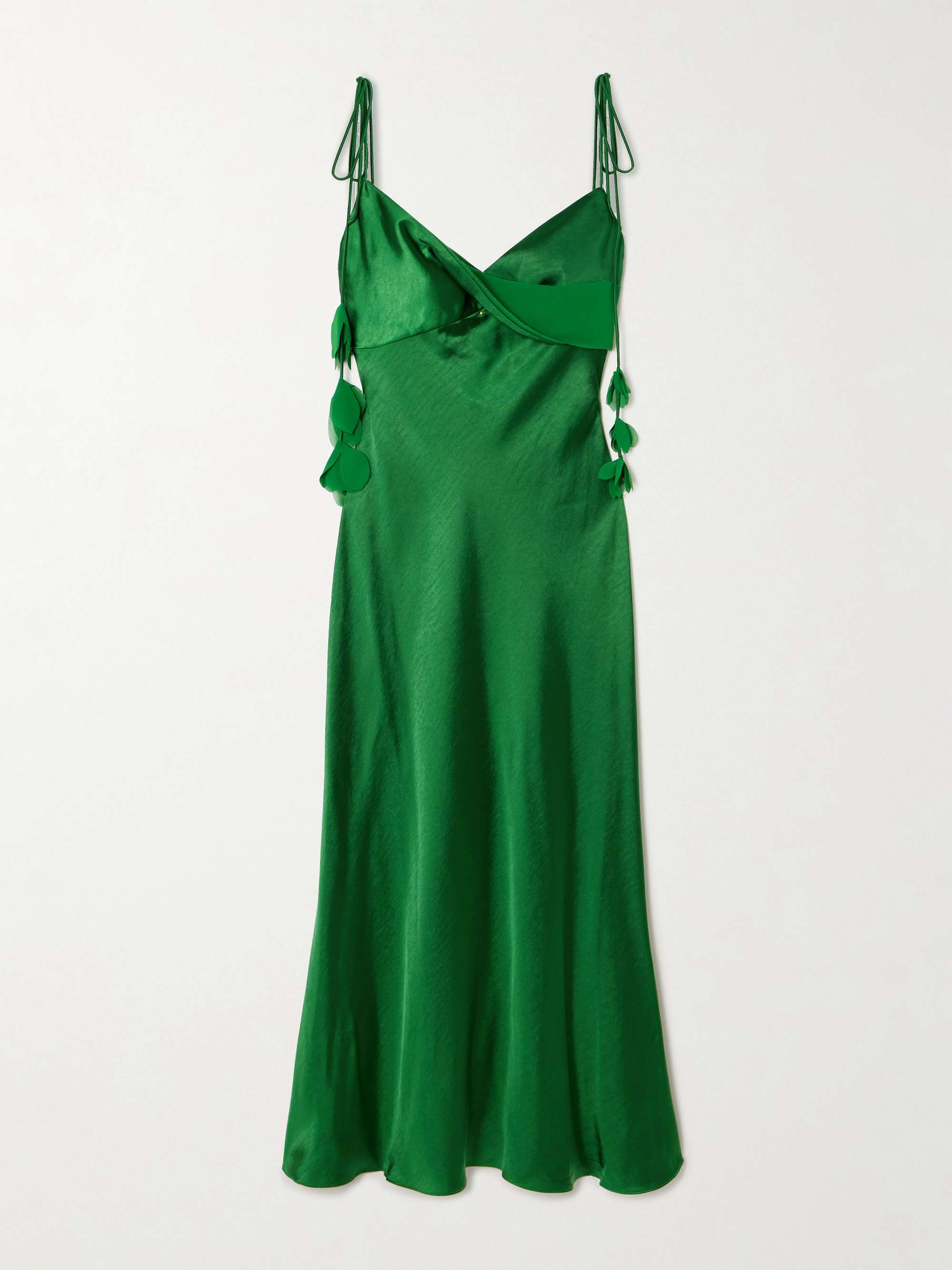 Self-Portrait AppliquD Georgette-Trimmed Draped Satin Midi Dress - Green -  20% Off | Editorialist