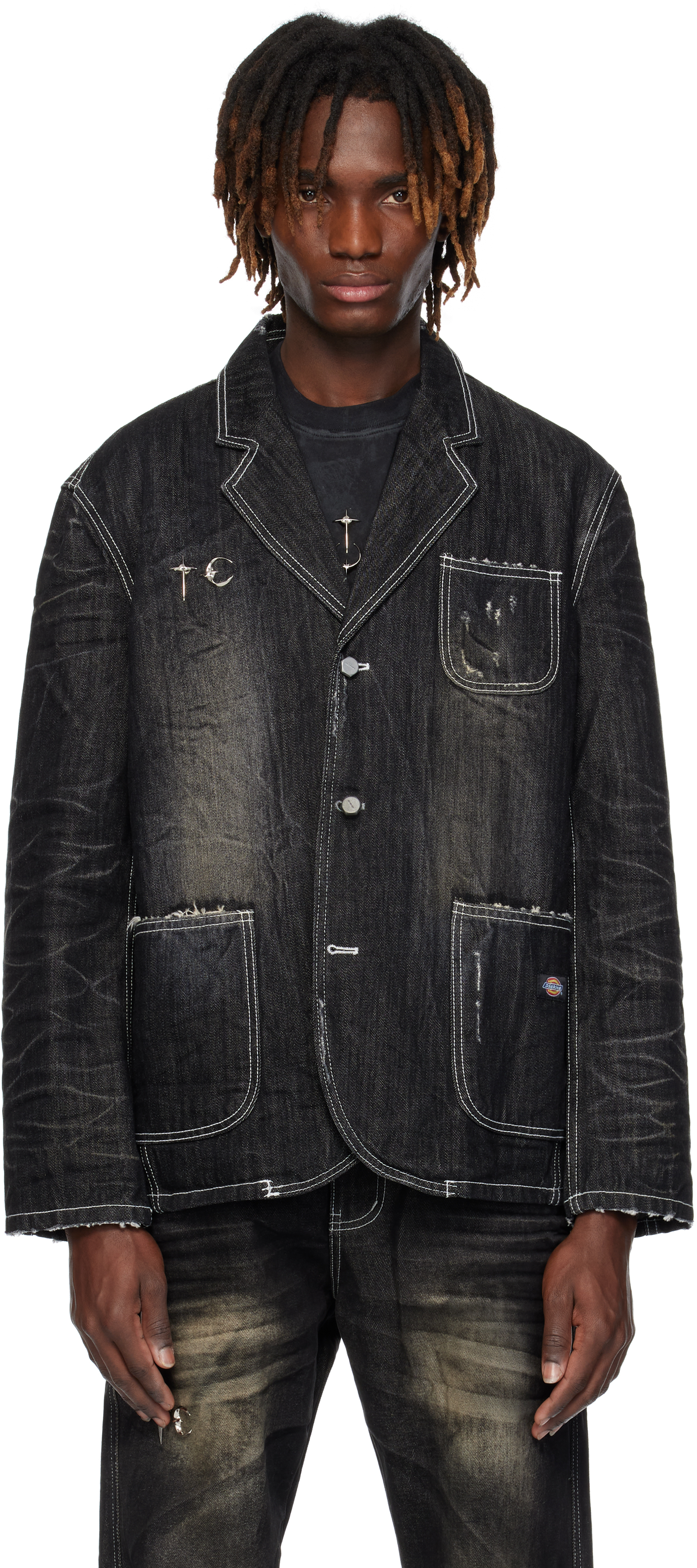 Thug Club Dickies Edition Faded Denim Blazer In Black - 60% Off