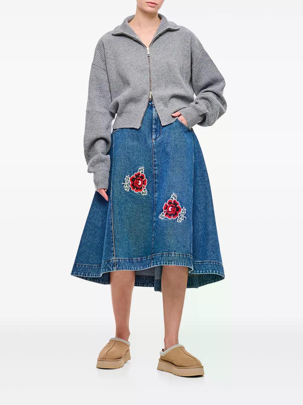 Molly Goddard Doris Frayed Floral-Print Denim Mini Skirt In Blue